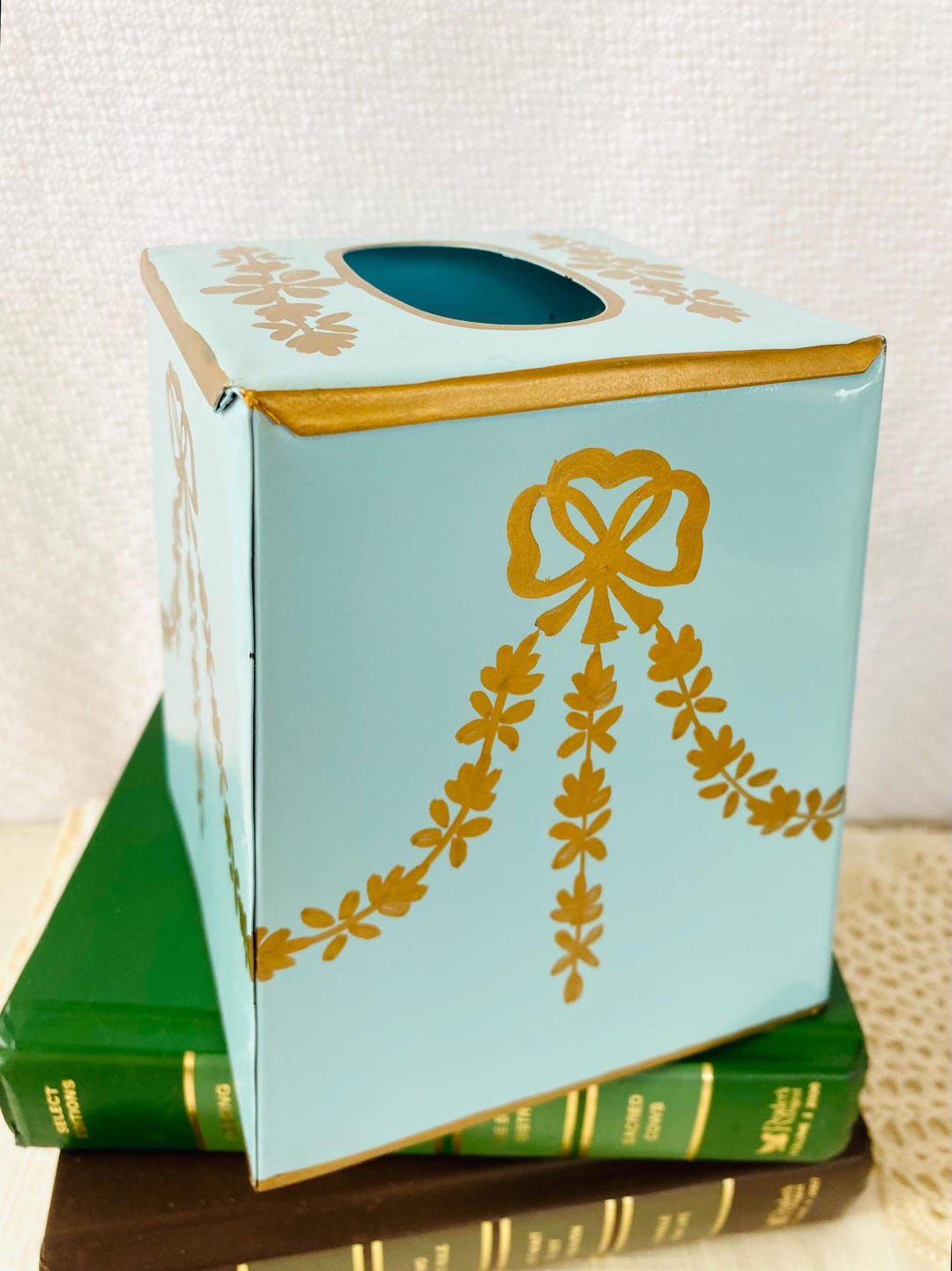 Vintage Powder Blue Tin Tissue Box - Etsy