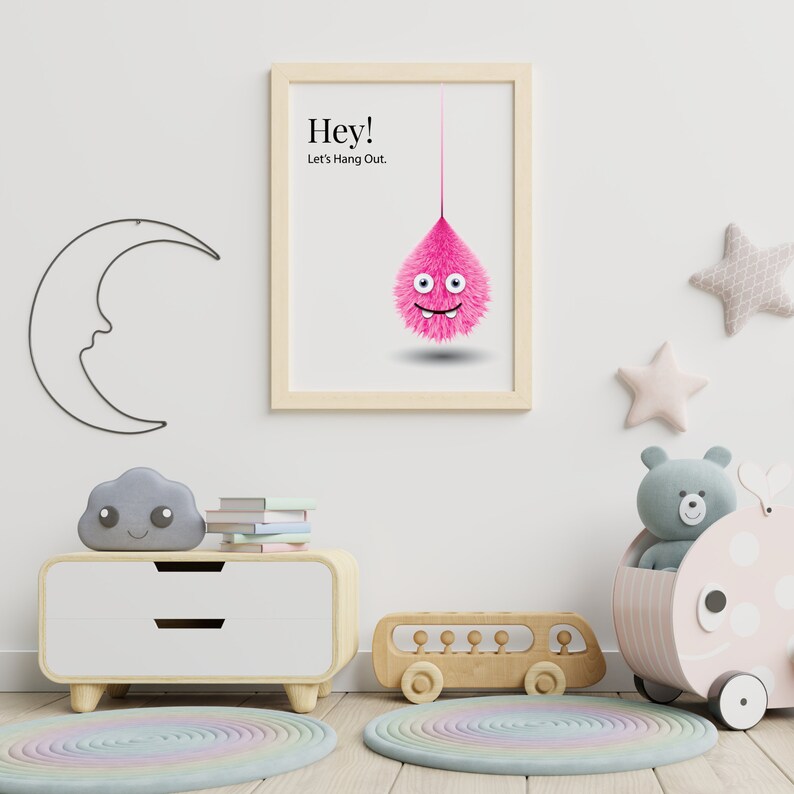 Nursery PRINTABLE (pink Hanging Monster) Wall Art for Girls & Boys ...