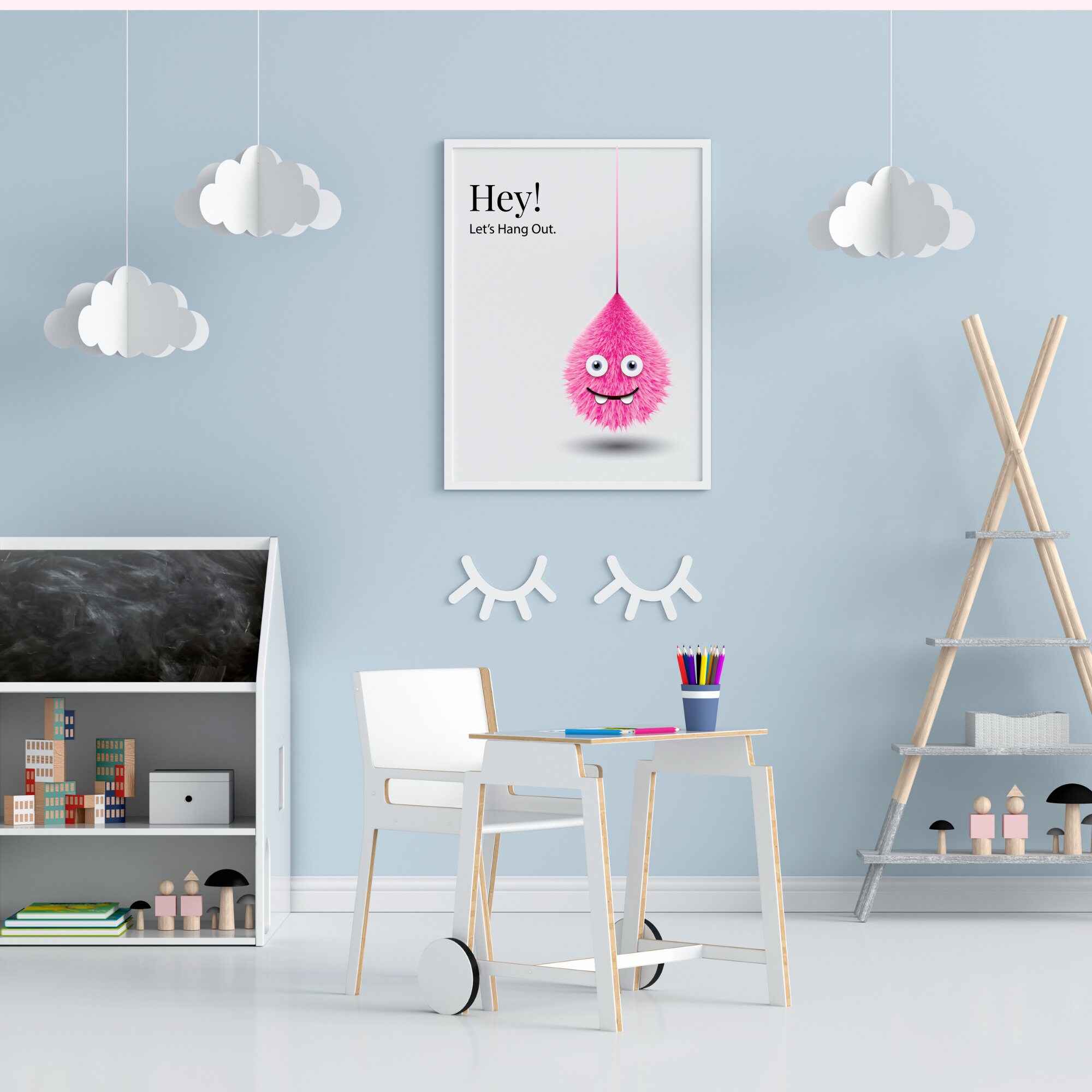 Nursery PRINTABLE (pink Hanging Monster) Wall Art for Girls & Boys ...