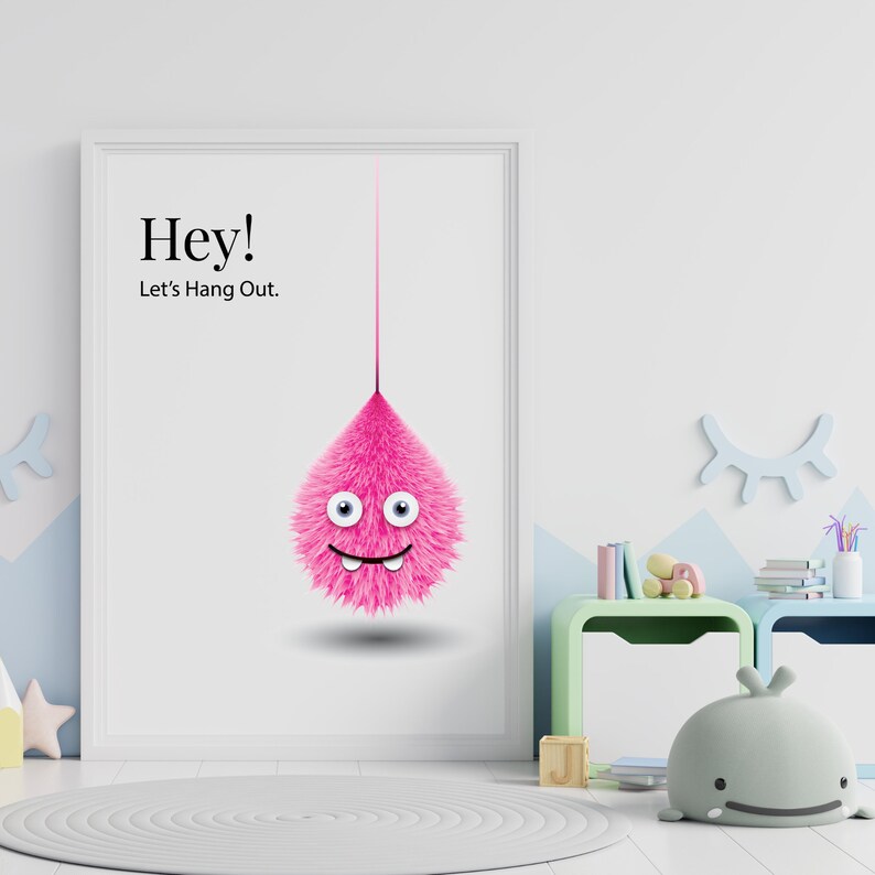 Nursery PRINTABLE (pink Hanging Monster) Wall Art for Girls & Boys ...