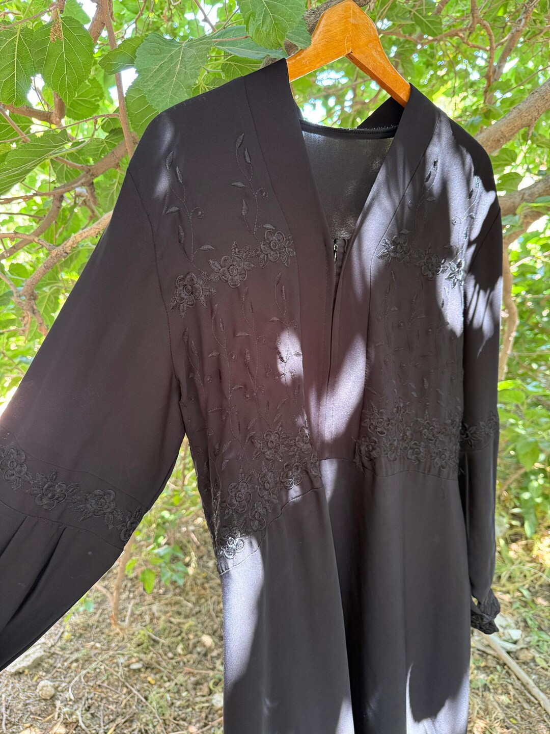 Palestinian Thobe Dress - Black Floral Pattern Modern Abaya - for Daily ...