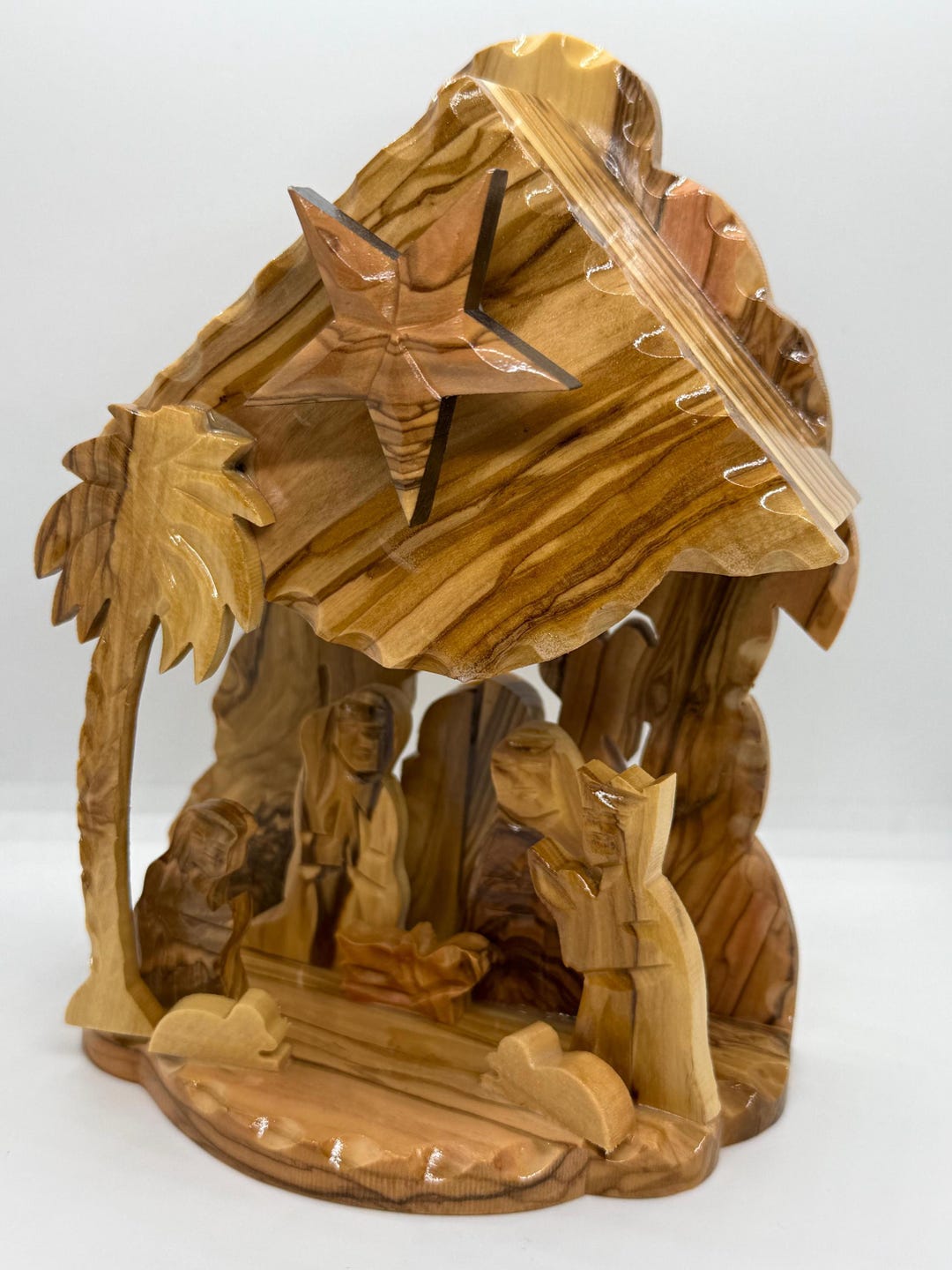 Olive Wood Nativity Scene Grotto With Music - Bethlehem Holy Land ...