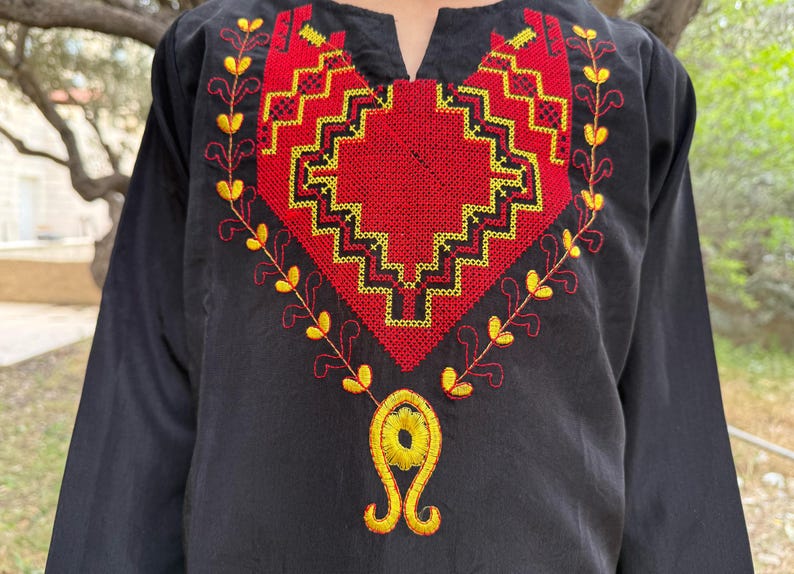Kids Dress - Palestinian Black Thobe for Girls - Traditional Arabic Red ...