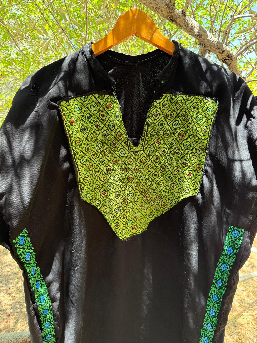Vintage Handwoven Palestinian Thobe - Traditional Black Hand ...
