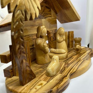 Grotto - Olive Wood Nativity Birth Scene Grotto With a Star on Top ...