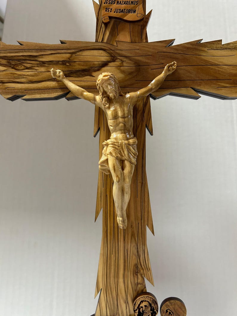 Cross - Olive Wood Jesus Cross With Candle Base From Holyland ...