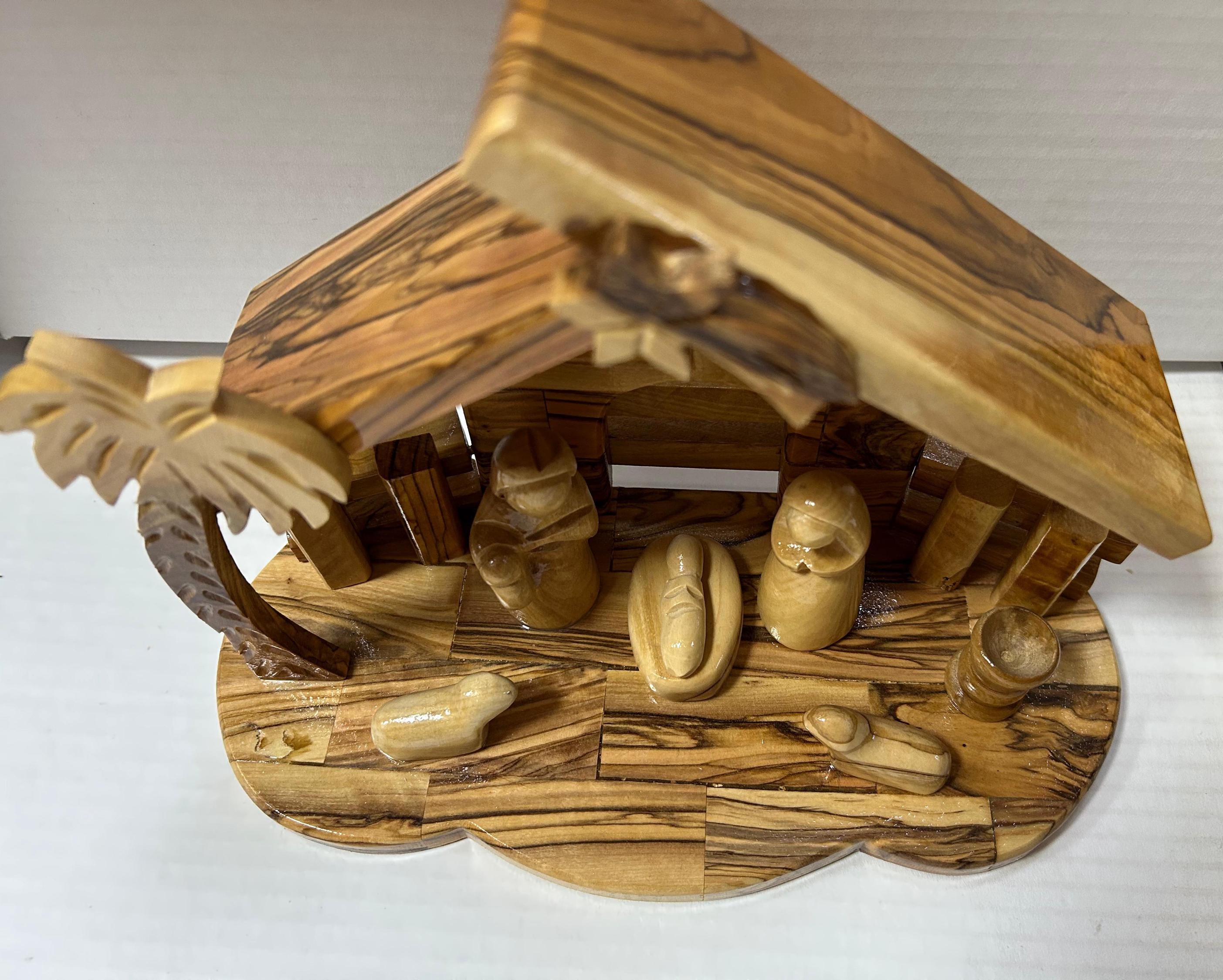 Grotto - Olive Wood Nativity Birth Scene Grotto With a Star on Top ...