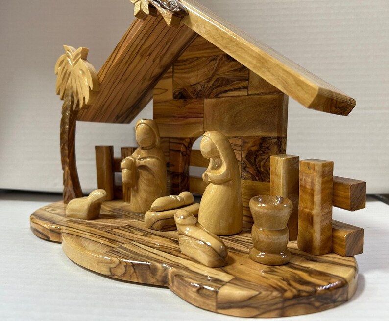 Grotto - Olive Wood Nativity Birth Scene Grotto With a Star on Top ...