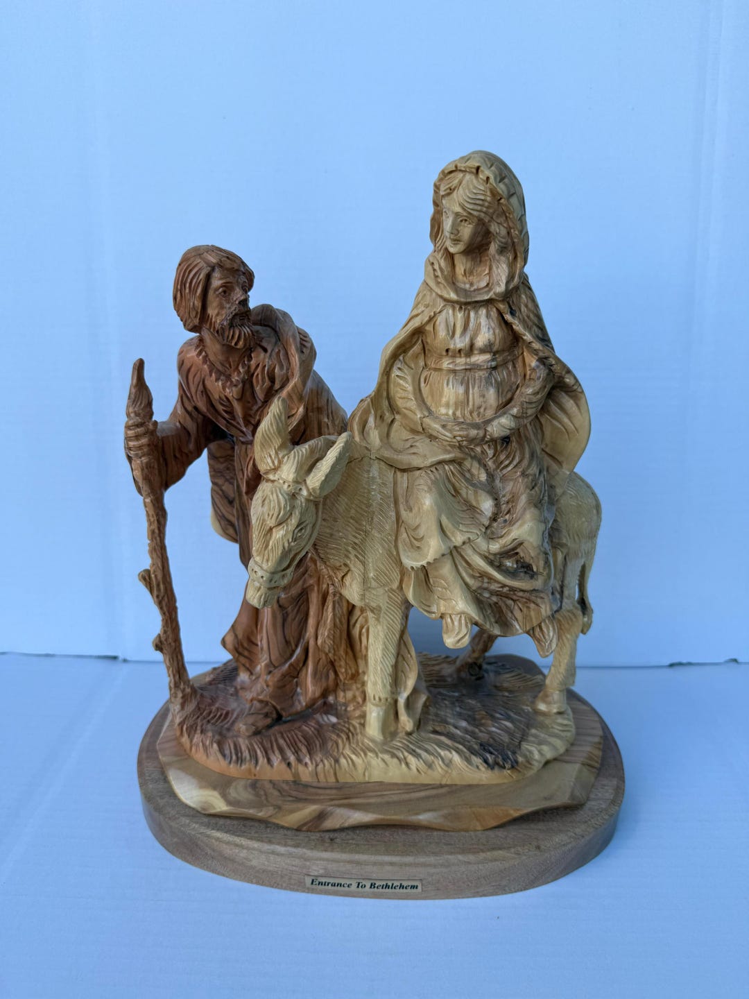 Handcarved Olive Wood Holy Family Sculpture: Bethlehem & Egypt Scenes ...