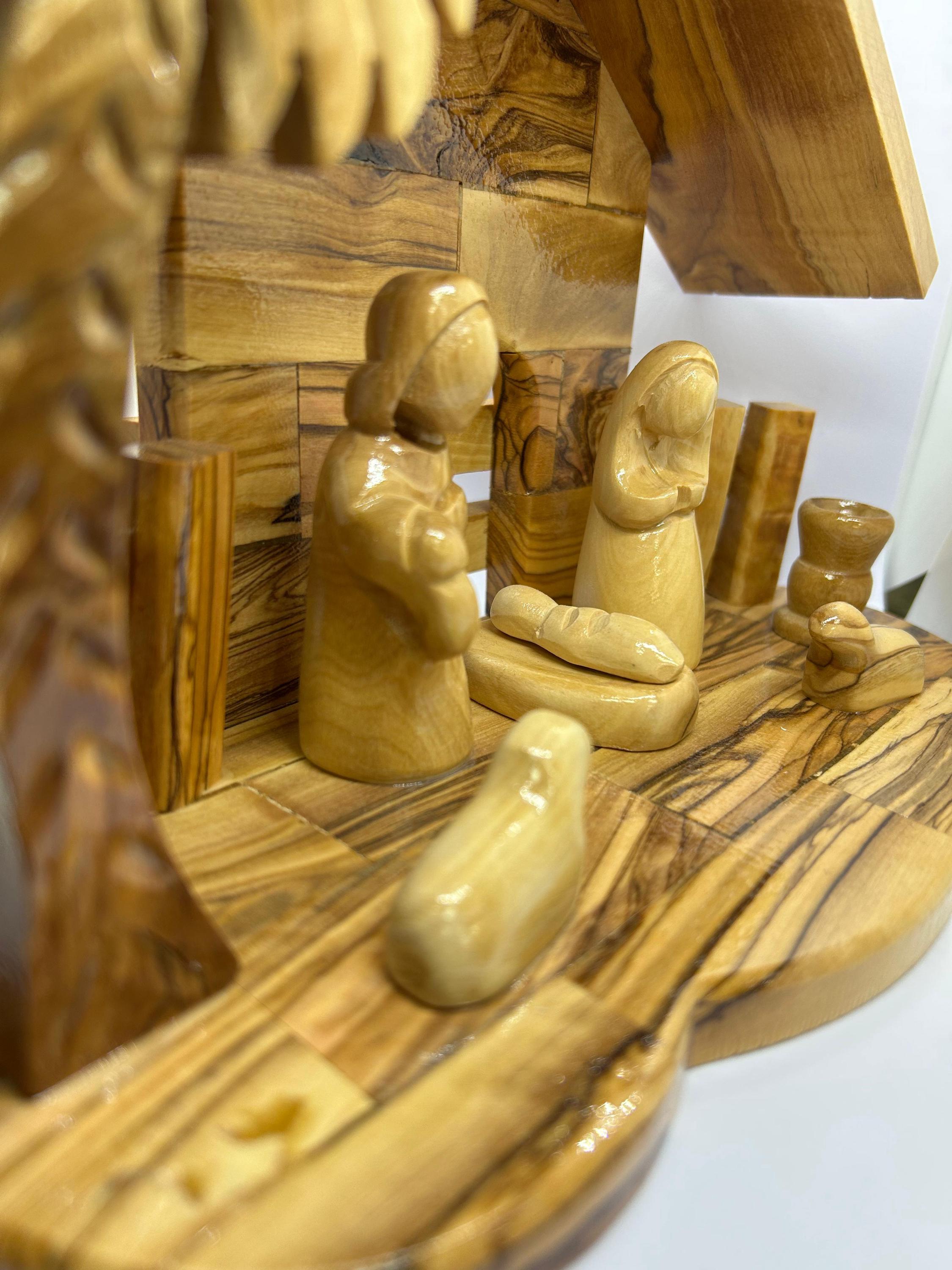 Grotto - Olive Wood Nativity Birth Scene Grotto With a Star on Top ...