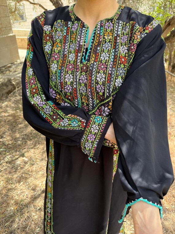 Handwoven Palestinian Black Thobe - Traditional Embro… - Gem