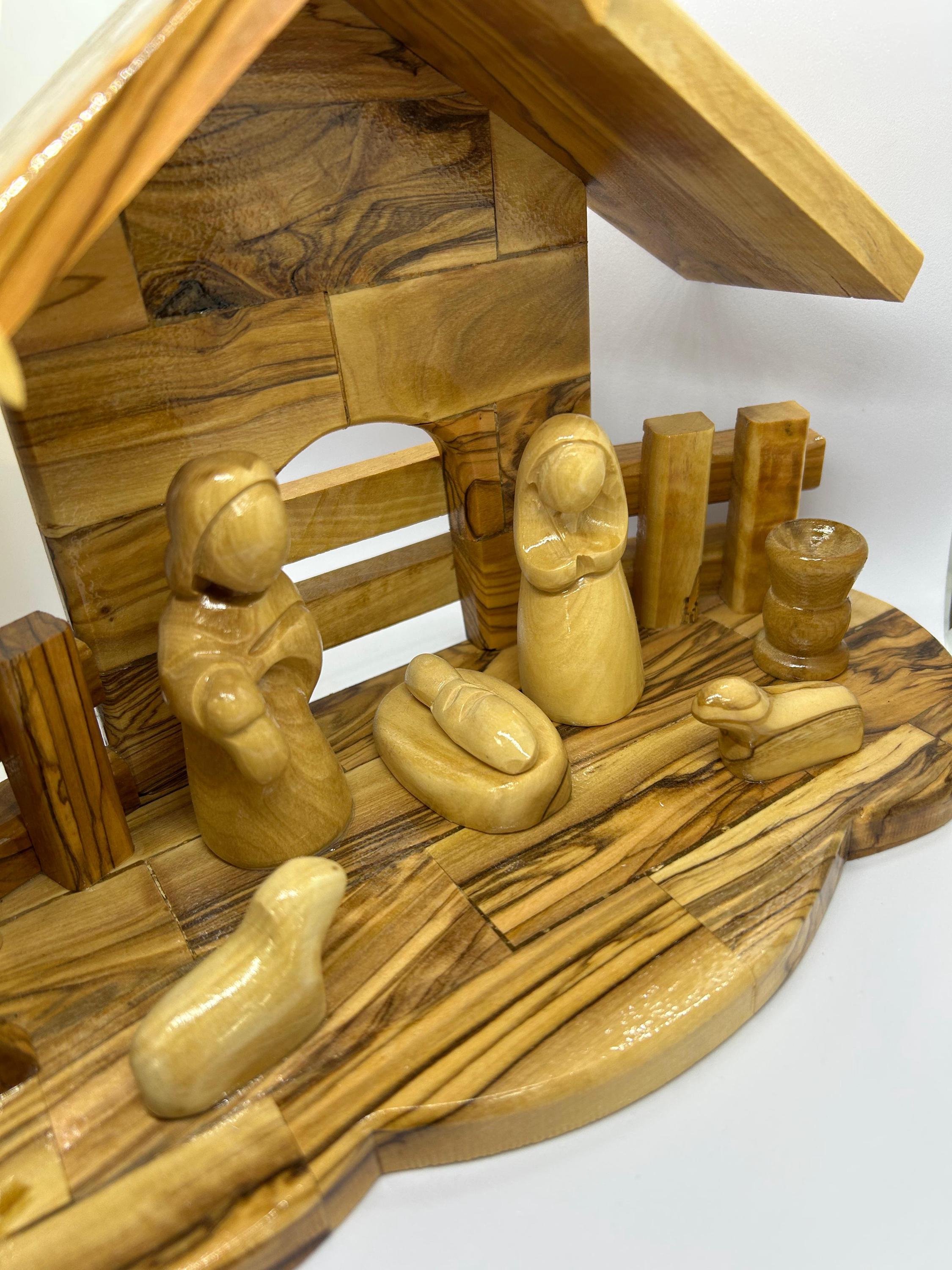Grotto - Olive Wood Nativity Birth Scene Grotto With a Star on Top ...