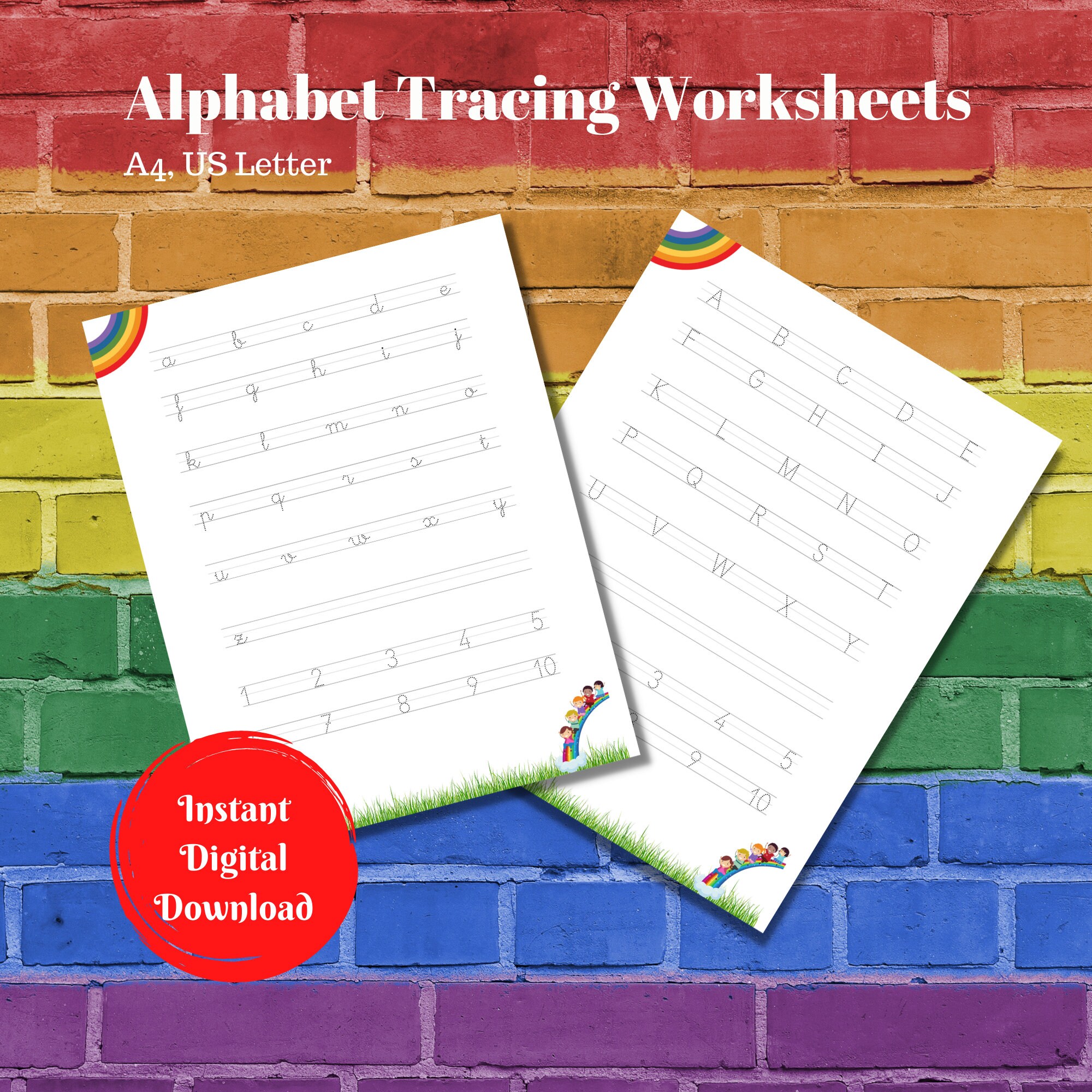 Printable rainbow handwriting worksheets printable alphabet | Etsy