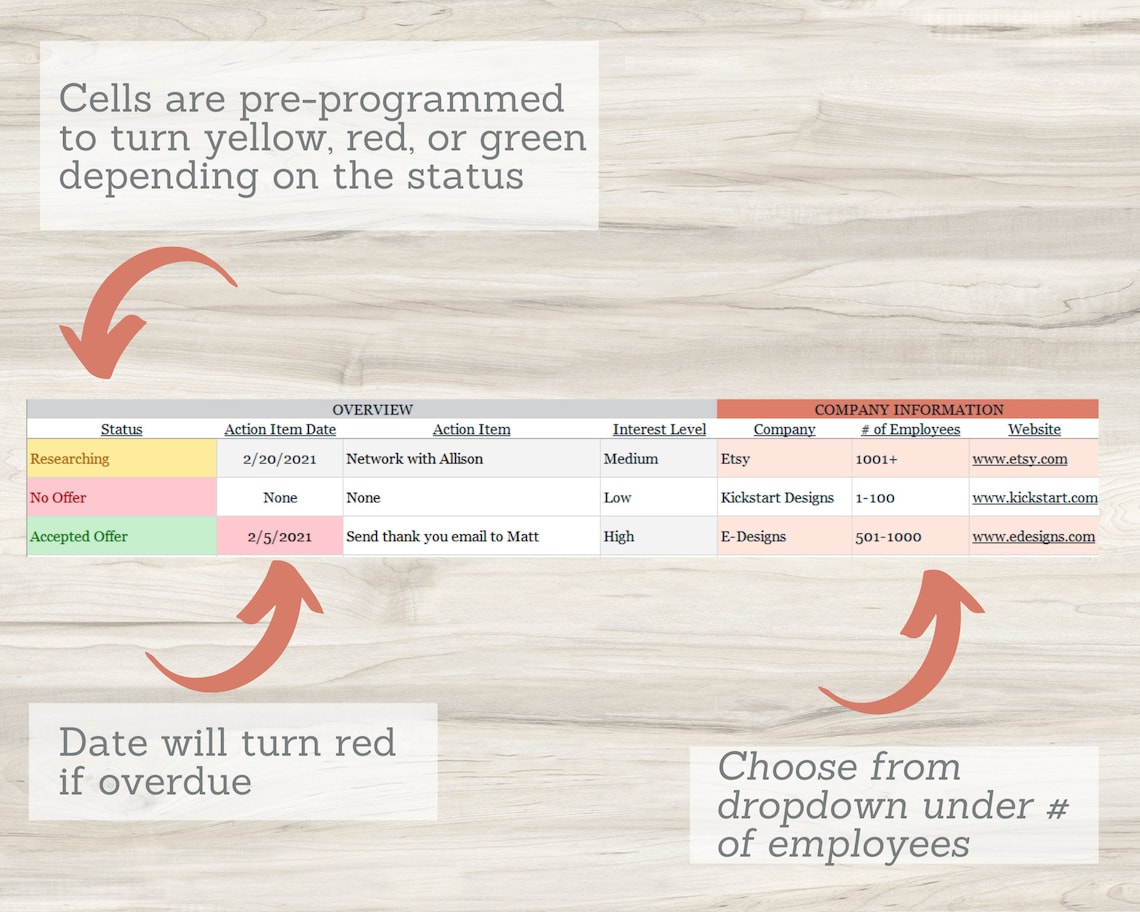 Internship Application Tracker - Downloadable Excel Spreadsheet - Etsy