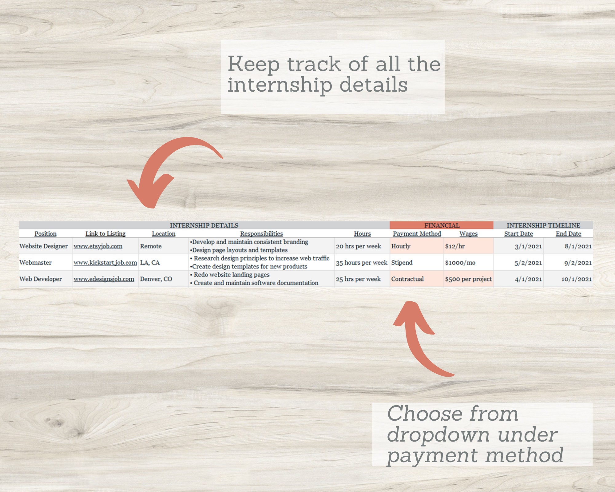 Internship Application Tracker - Downloadable Excel Spreadsheet - Etsy
