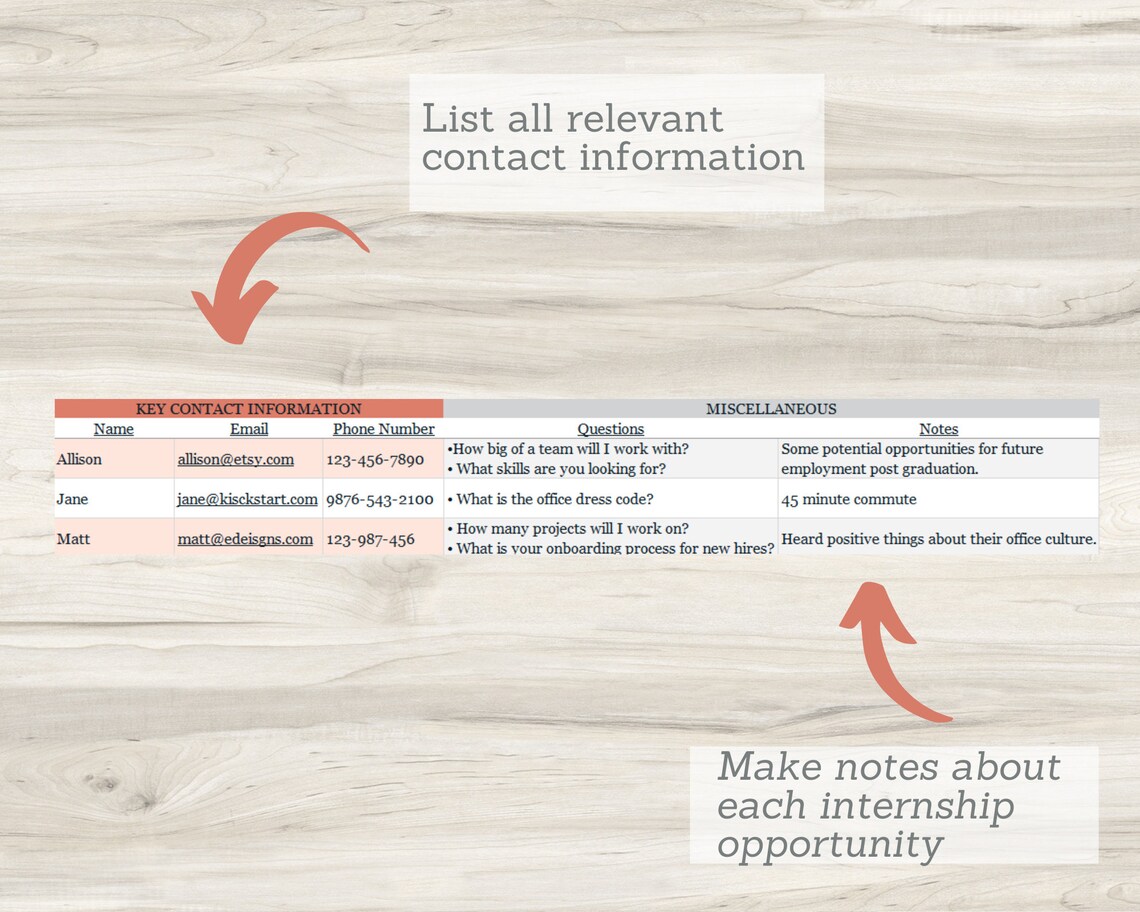 Internship Application Tracker - Downloadable Excel Spreadsheet - Etsy