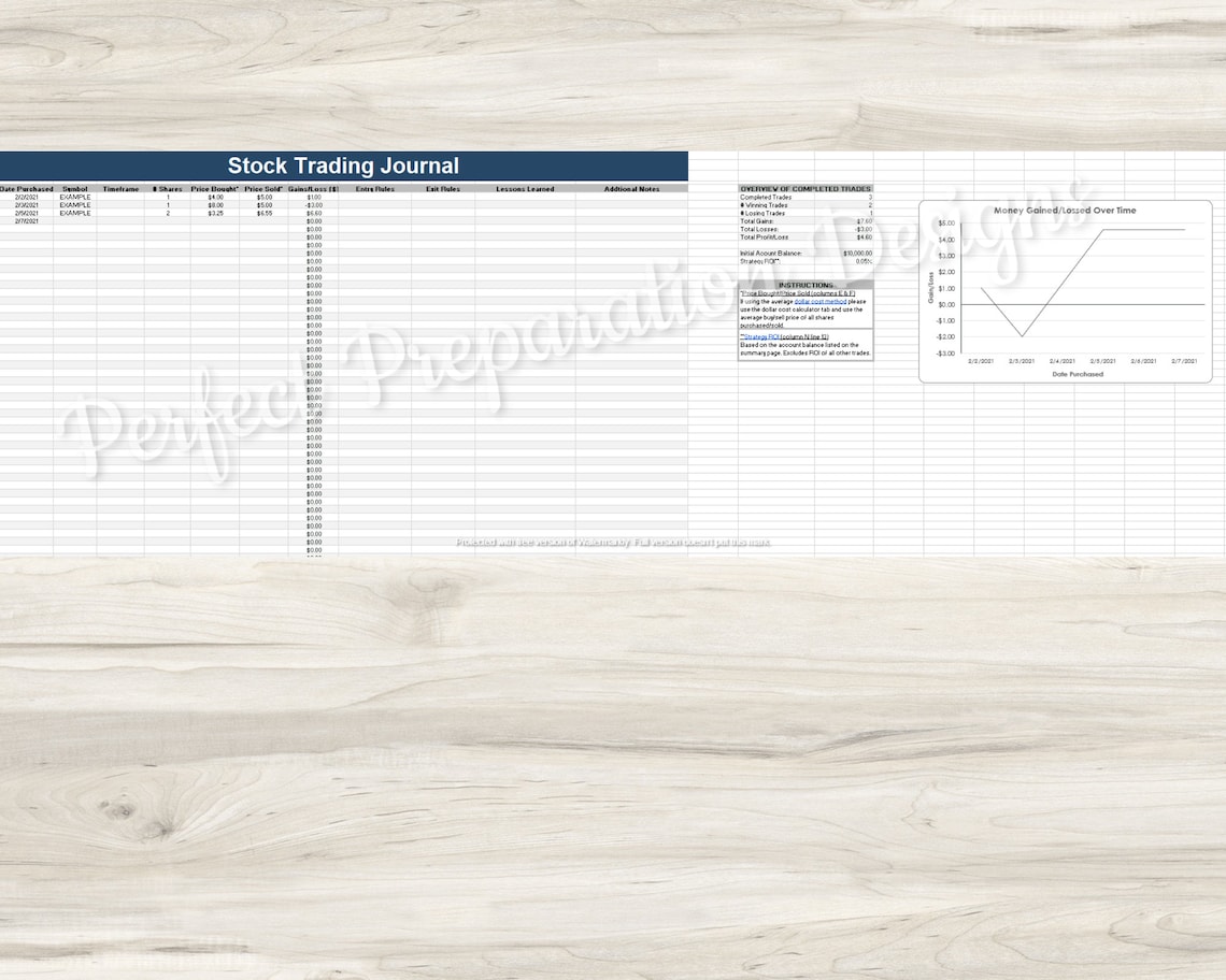 Stock Trading Journal - Downloadable Excel Spreadsheet - Etsy