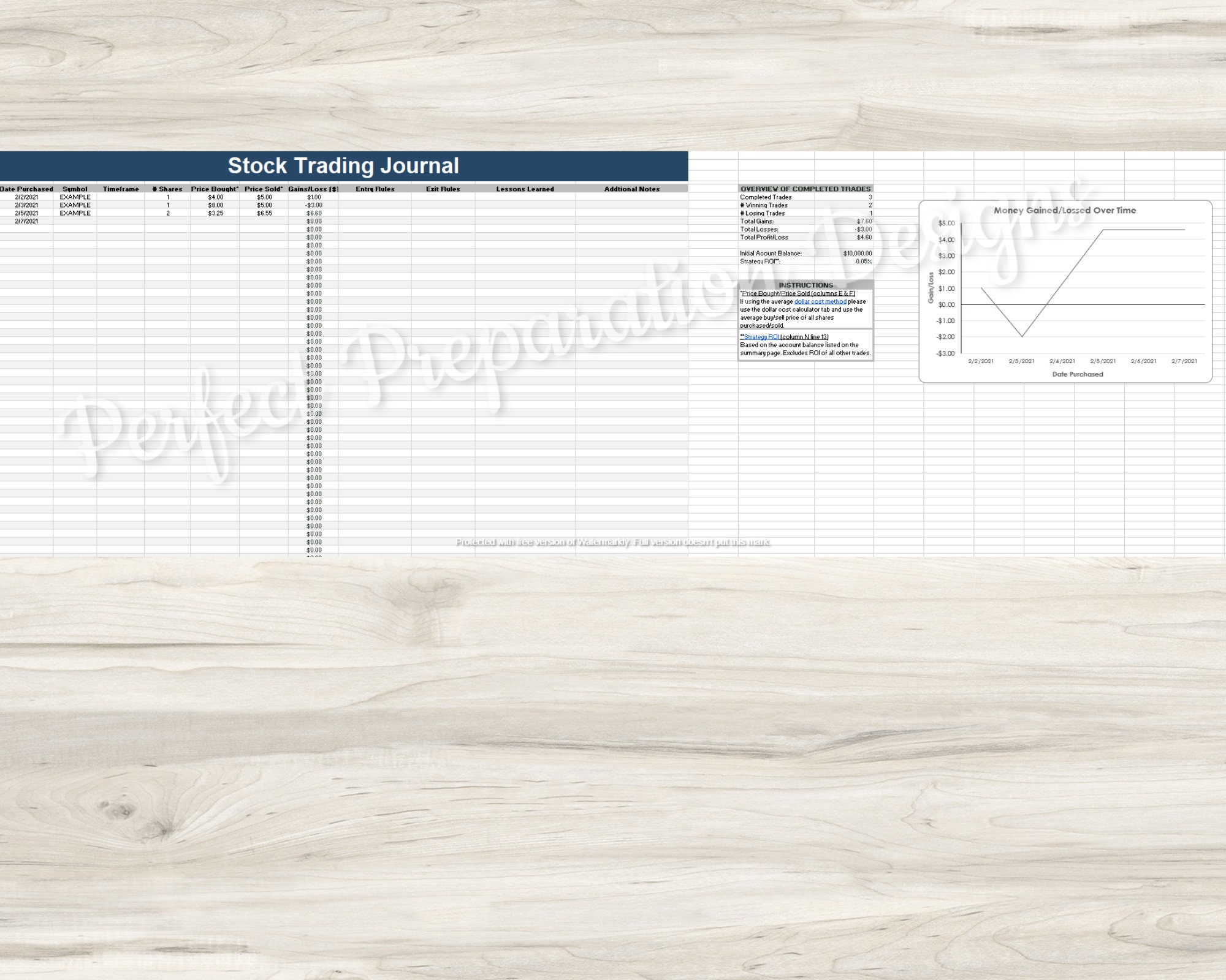 Stock Trading Journal - Downloadable Excel Spreadsheet - Etsy