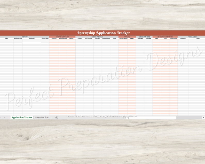Internship Application Tracker - Downloadable Excel Spreadsheet - Etsy