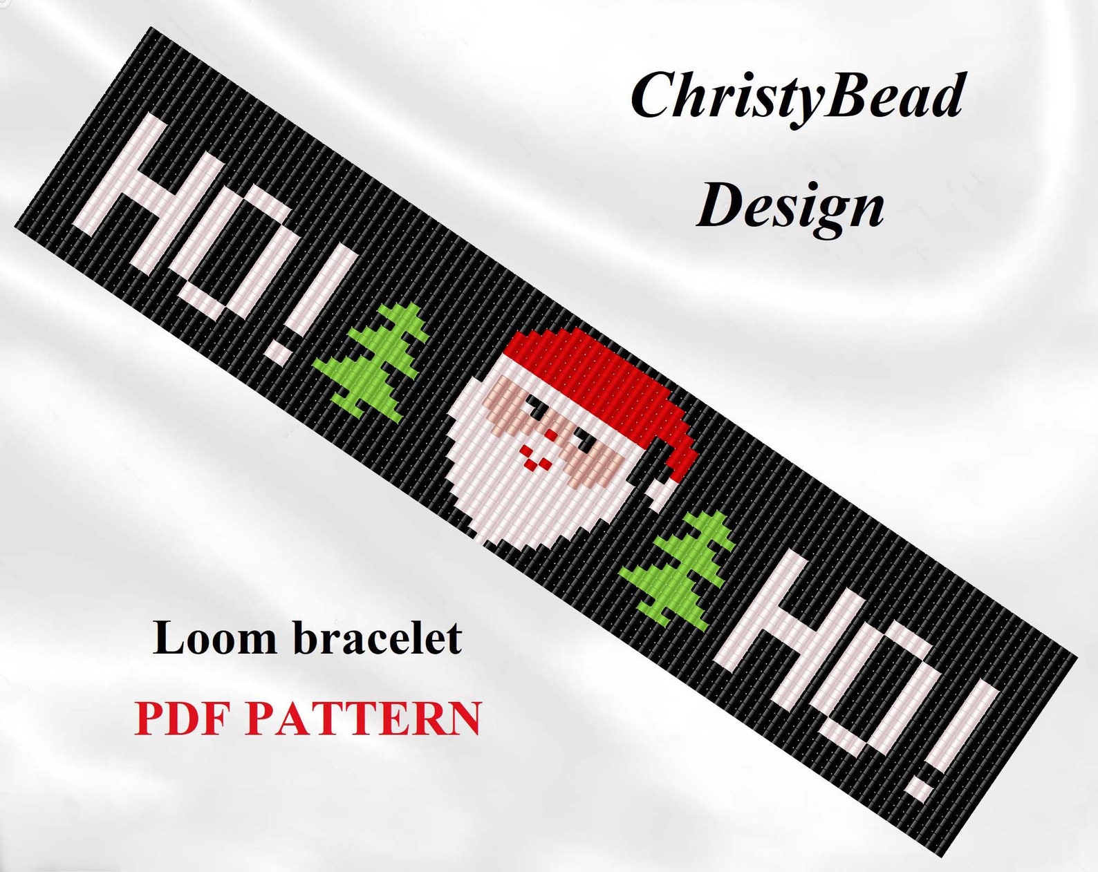 Christmas Bead Loom Pattern, HO HO Bead Loom Bracelet, Santa, Christmas ...