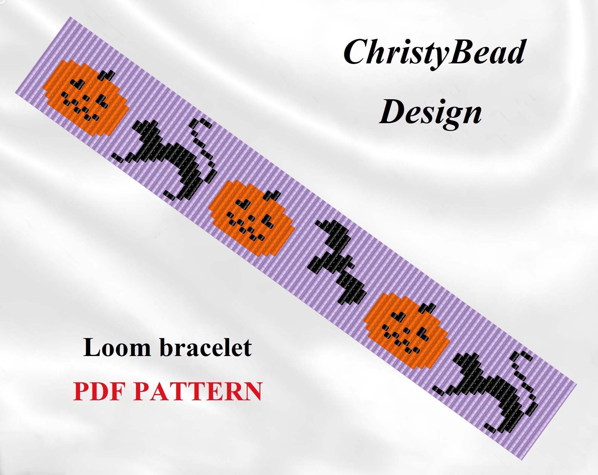 Halloween Bead Loom Bracelet Patten Pumpkin Cat Bat Pattern Loom Pattern for Beading Bead Loom ...