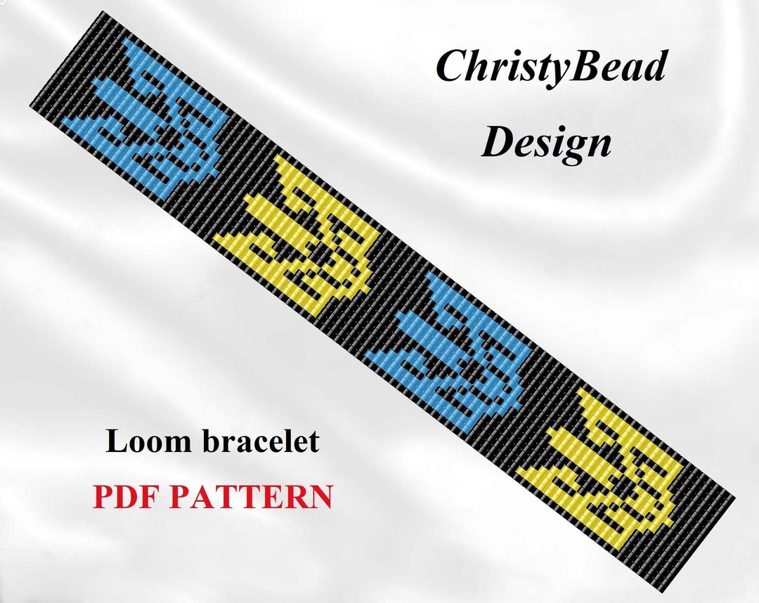 Ukrainian Bead Loom Pattern Trident Tryzub Loom Bracelet Yellow Blue ...
