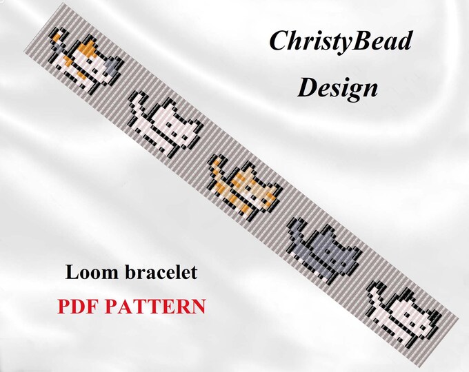 Bead Loom Pattern Cute Cats LOOM Bracelet Cuff PDF Pattern Instant ...