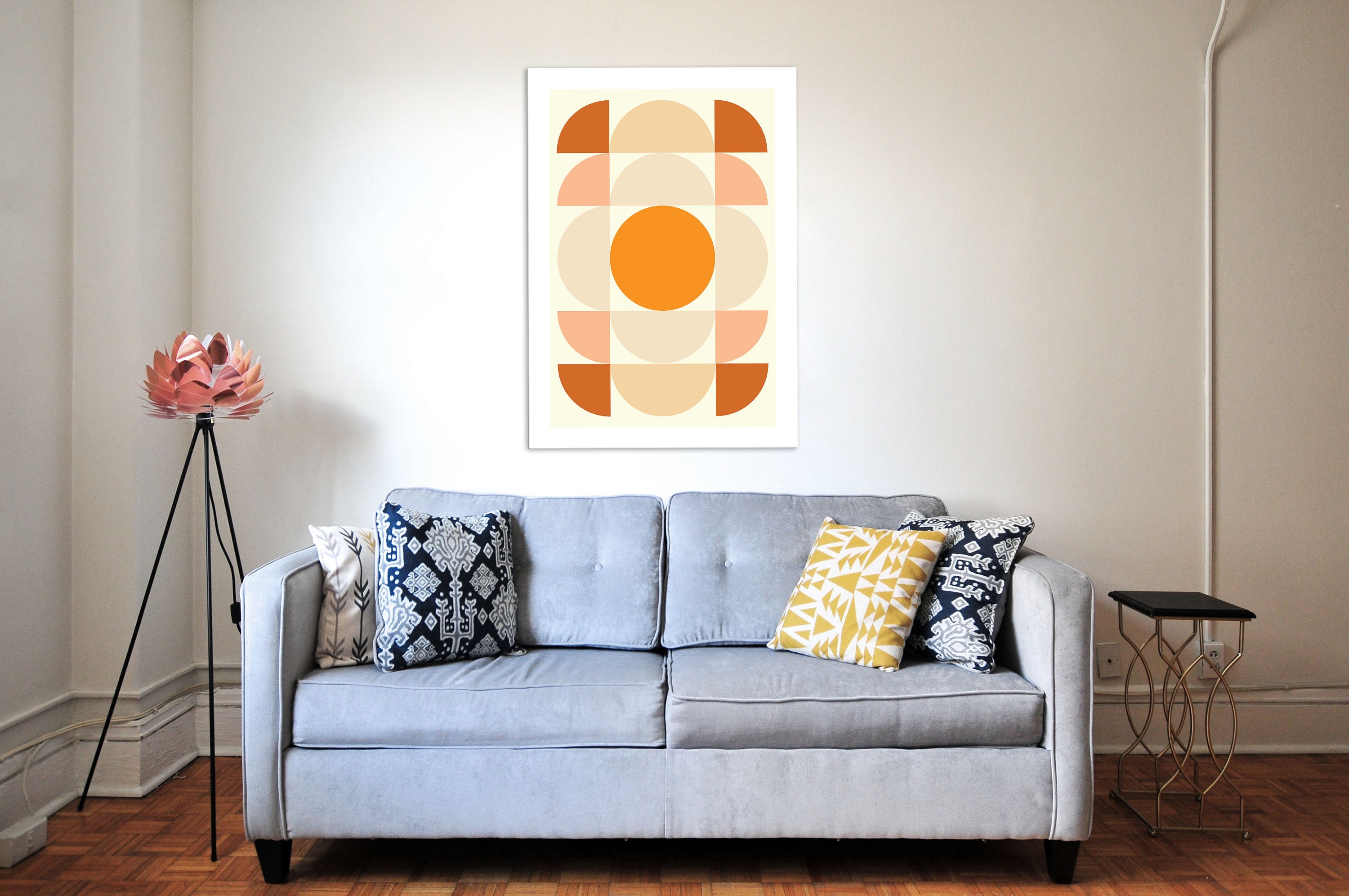 Abstract Yellow and Orange MCM Circle Printable Art, Minimalist Print ...