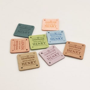 Personalised Square Tags, Handmade Tags, Custom Crochet Tags, Fabric ...