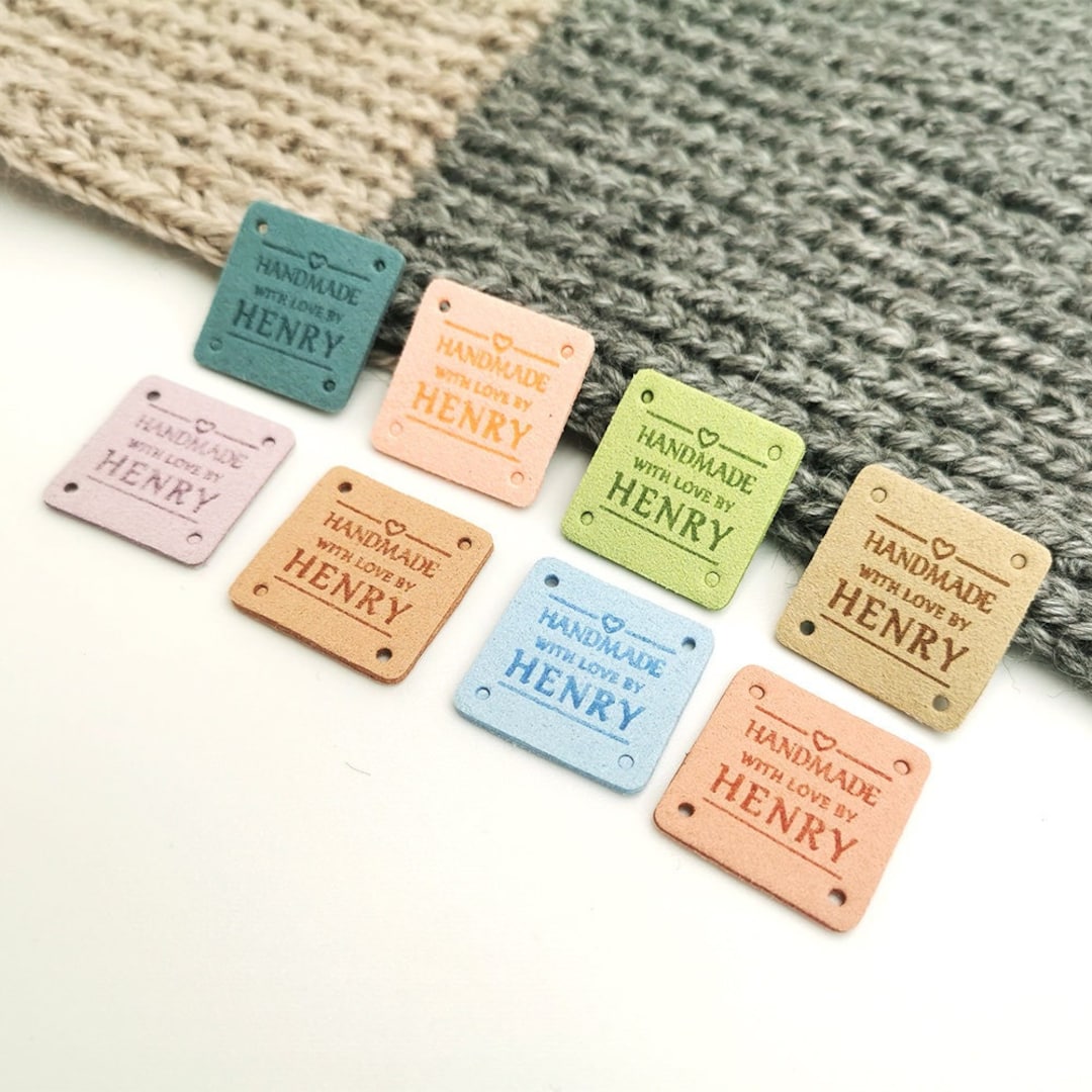 Personalised Square Tags, Handmade Tags, Custom Crochet Tags, Fabric ...