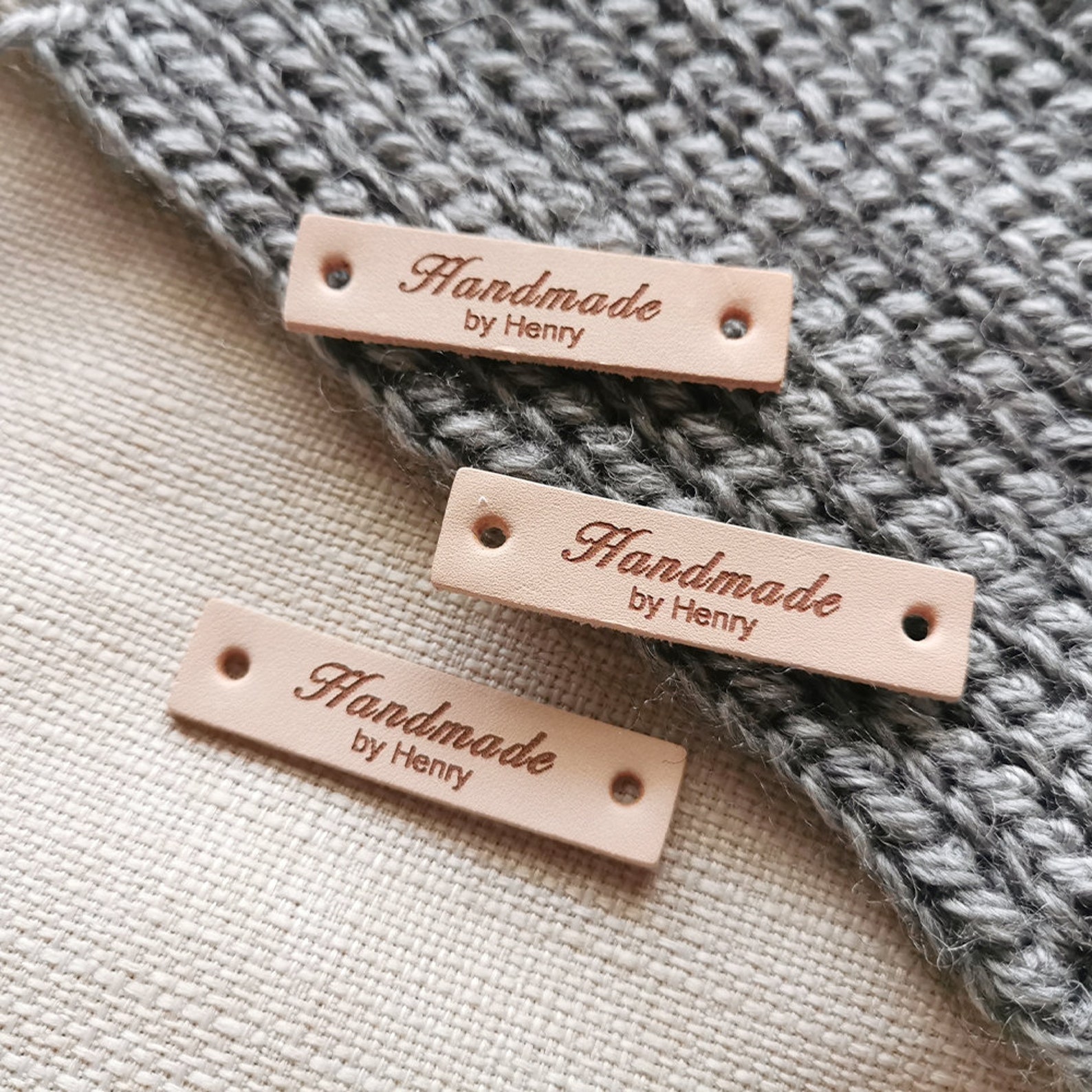Personalized Crochet Labels, Customized Handmade Tags, Natural Leather ...