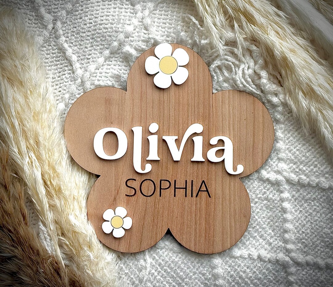 Personalized 3D Baby Name Announcement Sign Custom Name Wooden Daisy ...