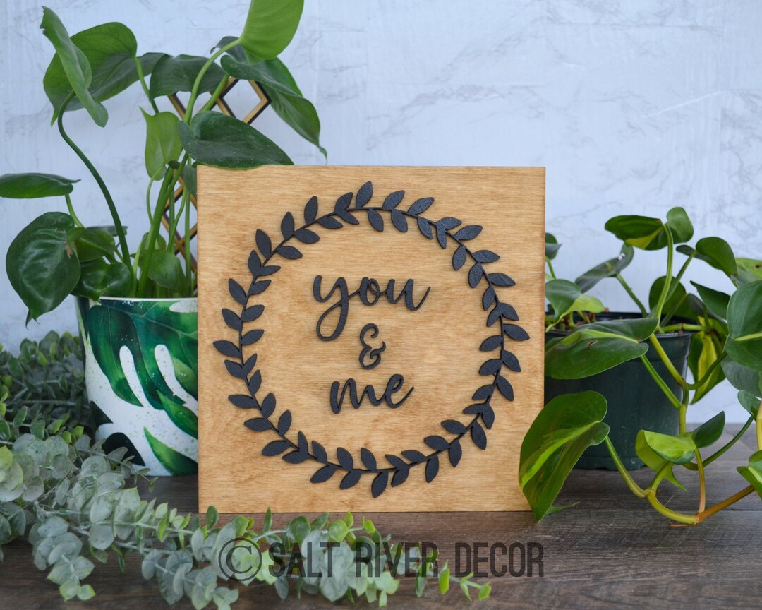 You & Me Wood Sign Laurel Wreath Sign Home Decor Square You and Me ...