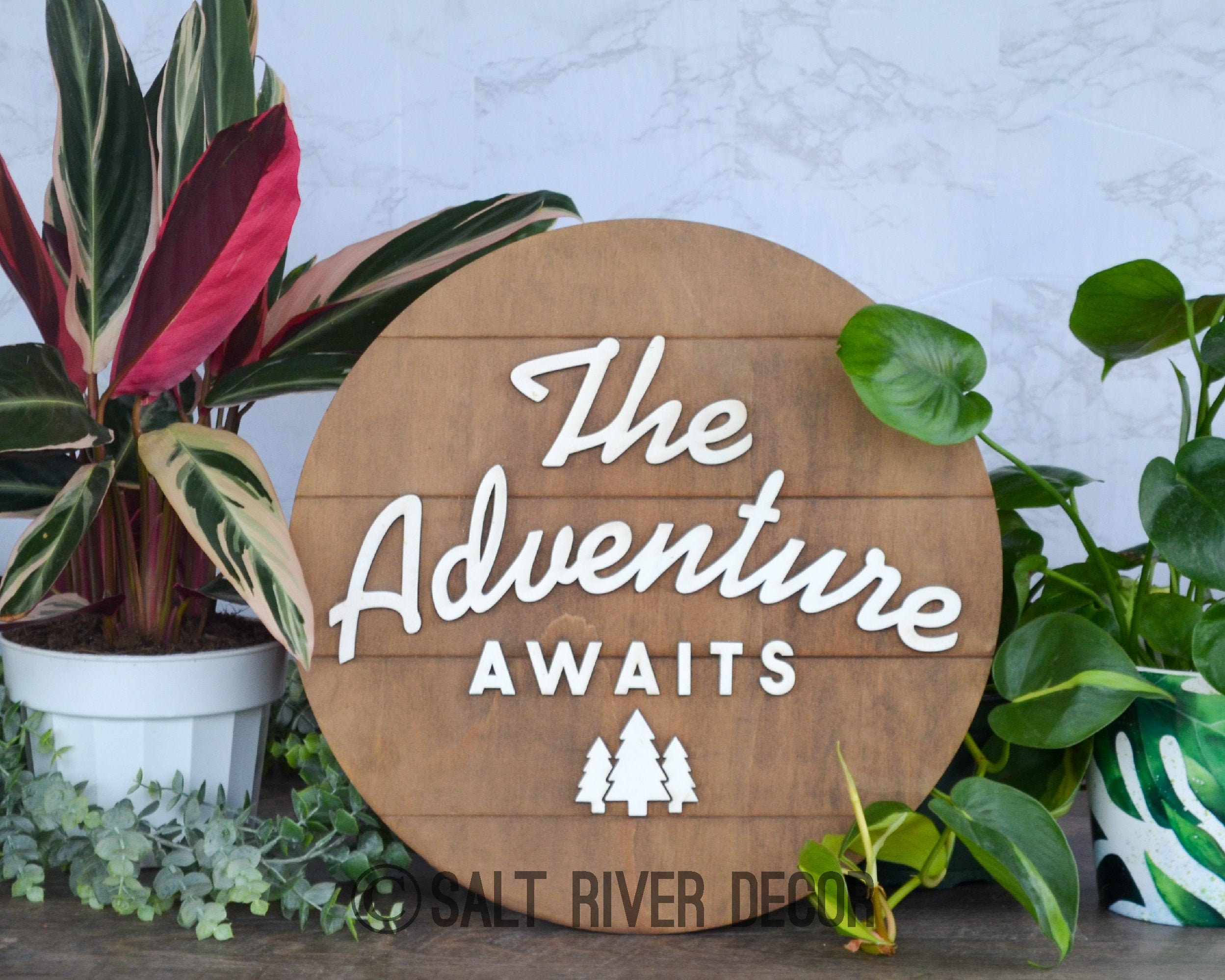 The Adventure Awaits Circle Wood Sign Adventure Home Decor Round ...