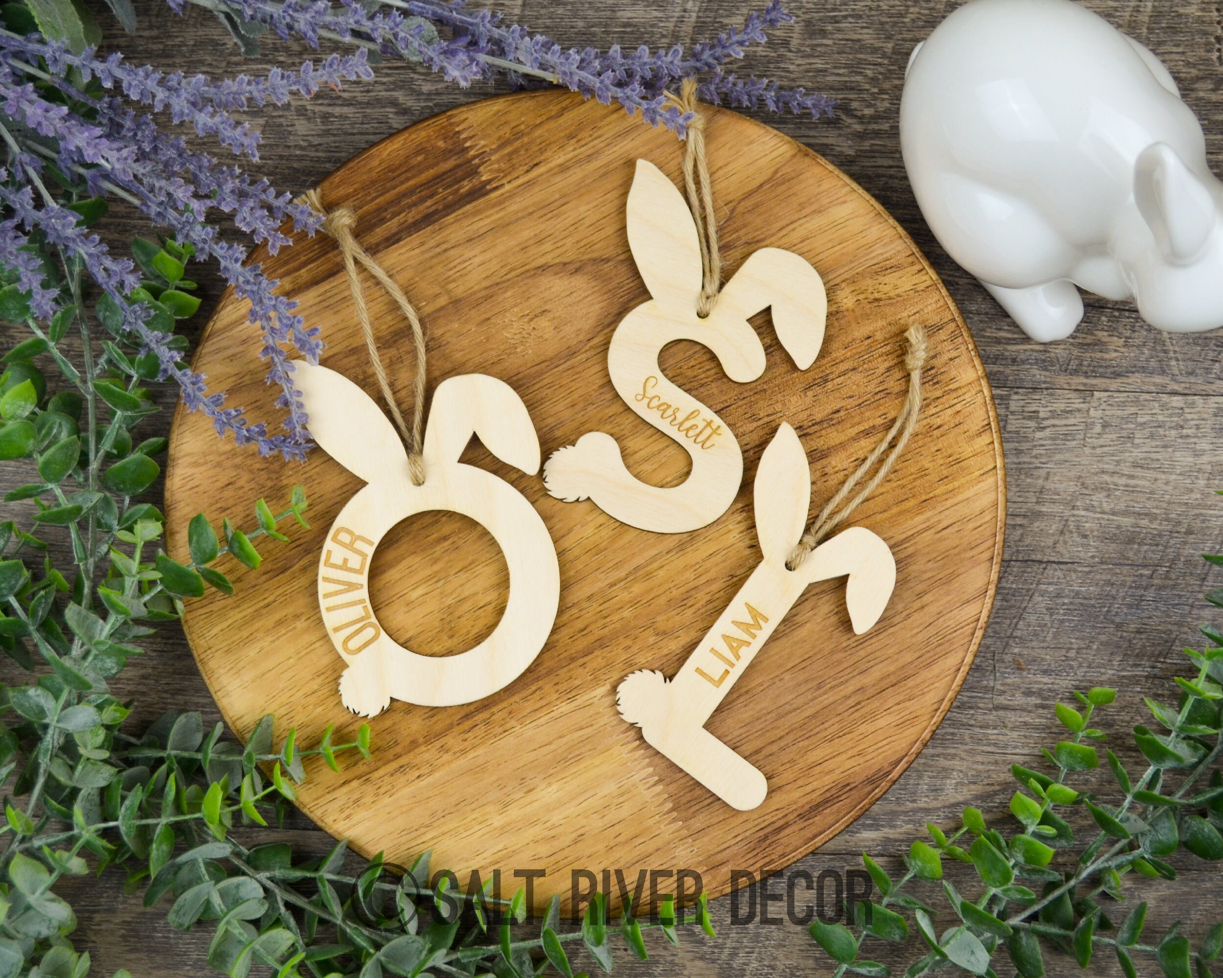 Personalized Engraved Easter Bunny Alphabet Basket Name Tag Natural ...