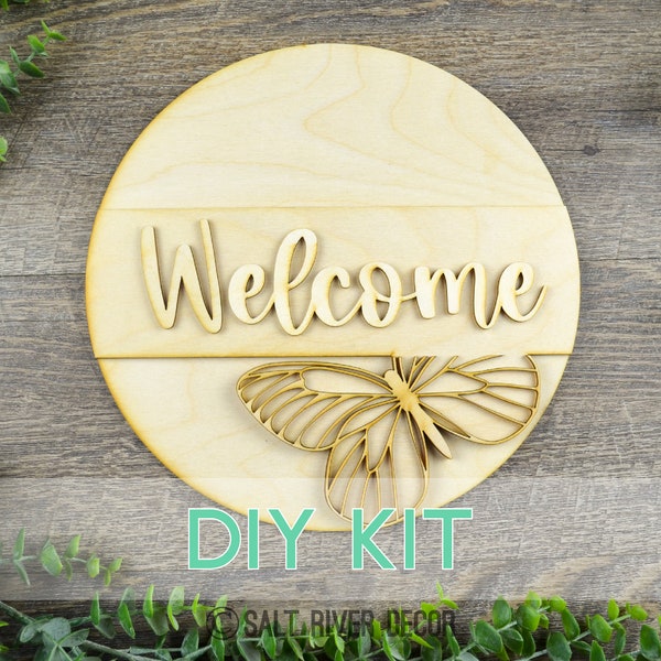 Butterfly Welcome Sign DIY Kit Butterfly Sign Craft Kit Circle Wood ...