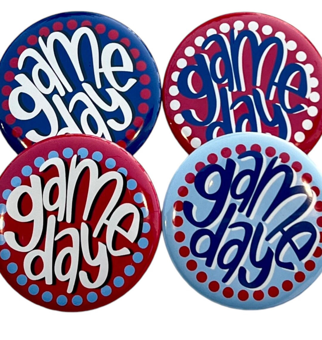 3 Inch Red Blue Game Day Button Pin Football Game Gear School Team ...