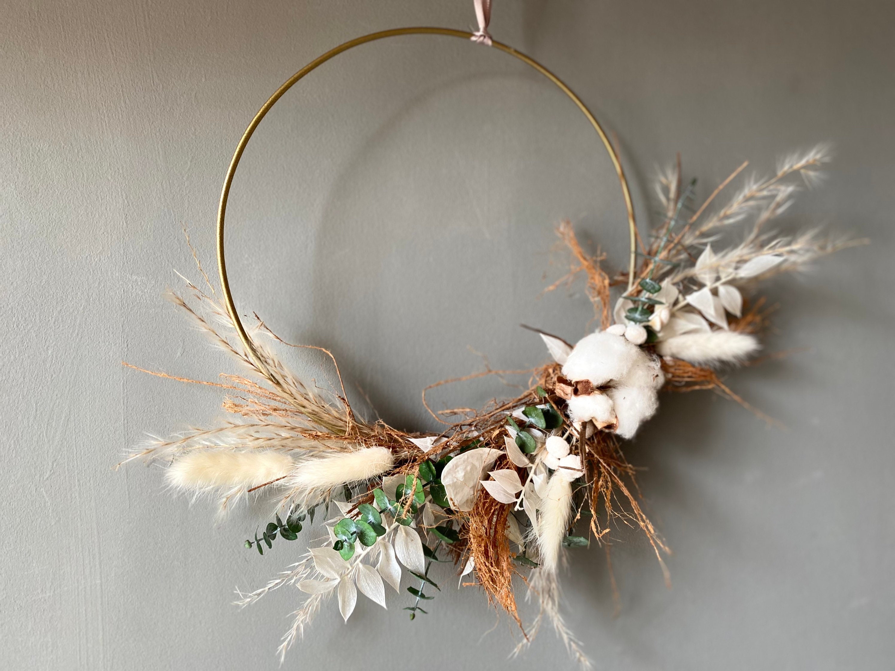 Wreath Of Dried Flowers Metal Ring Boho Dry Flower Wreath Door Etsy
