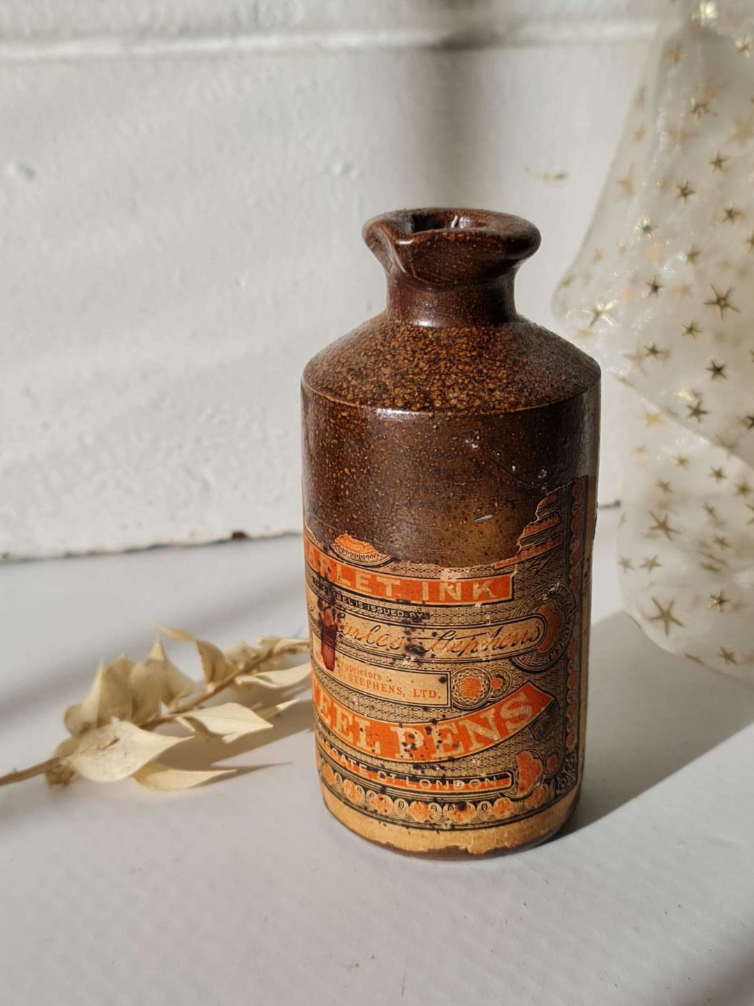 Antique STEPHENS ALDERSGATE L0ND0N Scarlet Ink | Stoneware Ink Pot ...