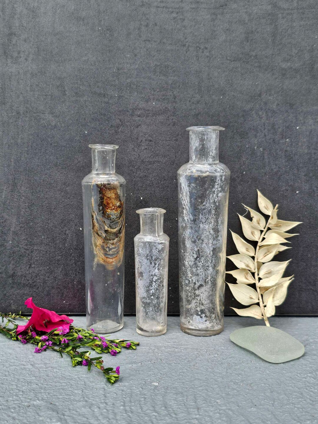 X3 Antique Flared Lip APOTHECARY PHIALS 1860's Oplum Bottles Tall Thin ...