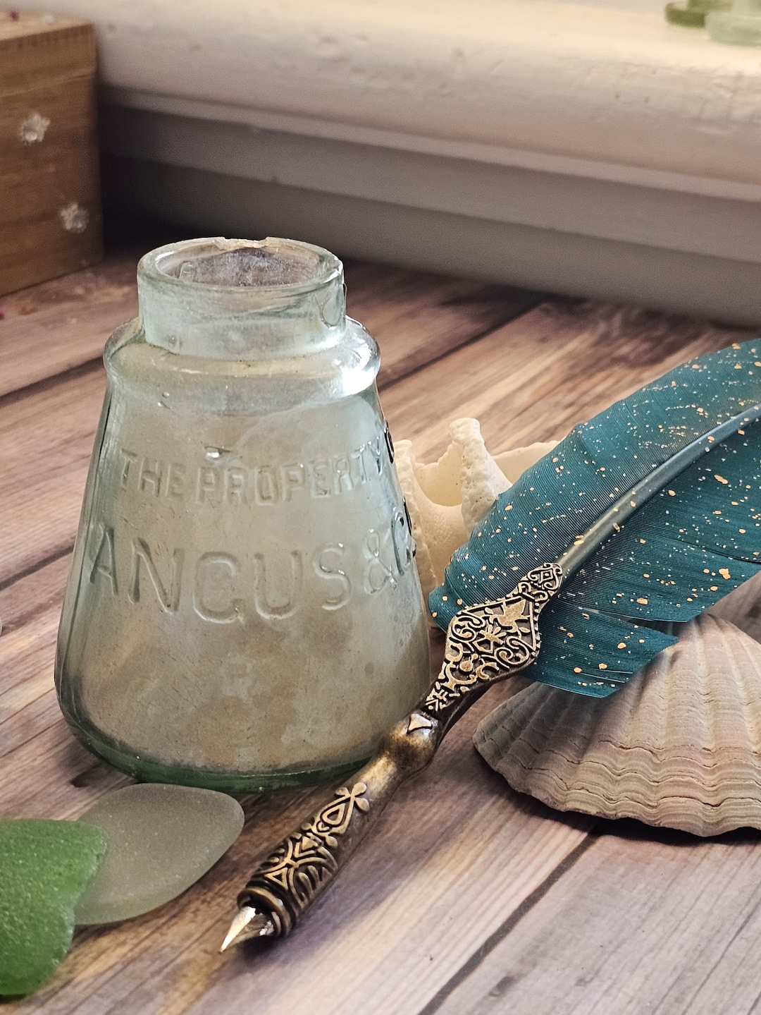 Antique ANGUS GUM BOTTLE Aqua Glass Gum Jar Conical Jar Shear Top ...