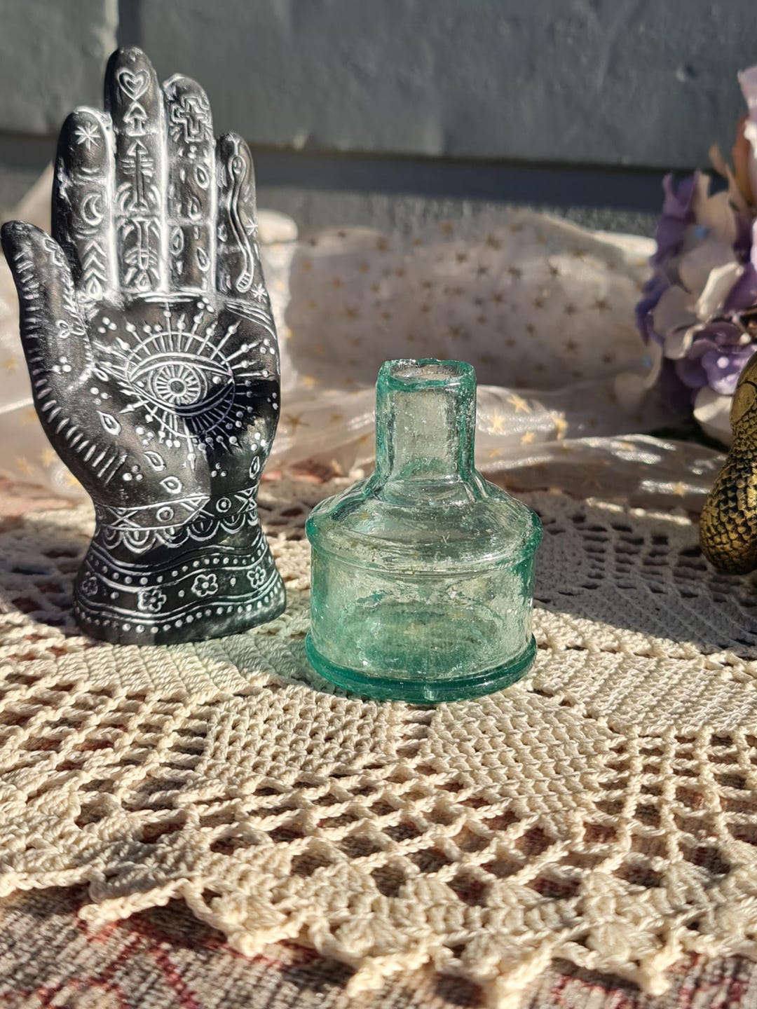 1800s Victorian Shear Top Ink Well * Antique Small Aqua Green Glass ...