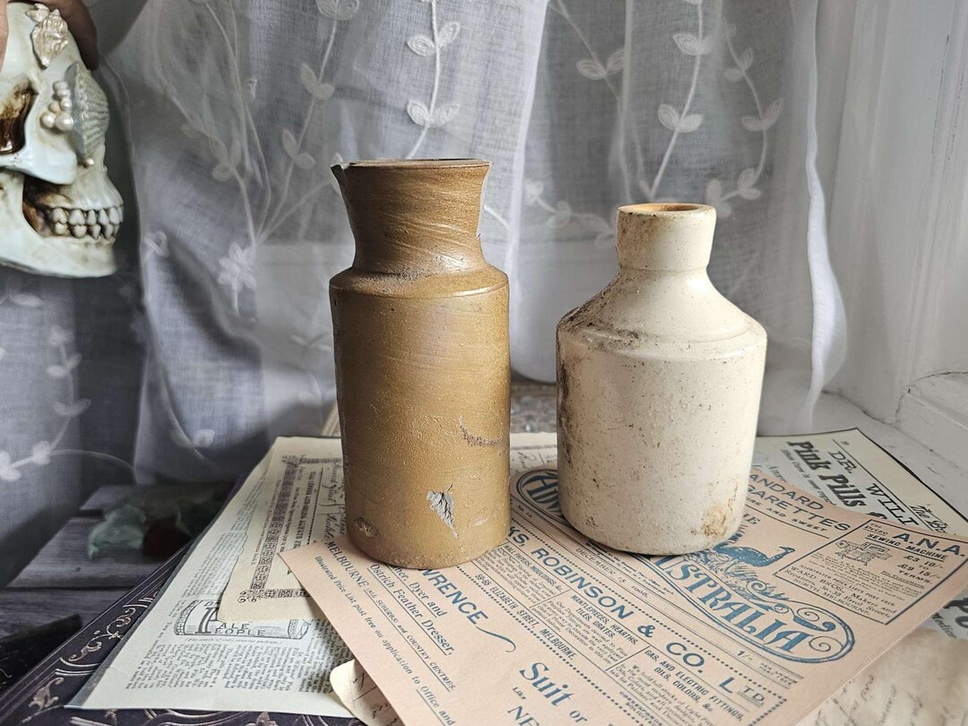 X2 1800'S Stoneware Ink Pots | Two Vintage Bottles Master Ink ...