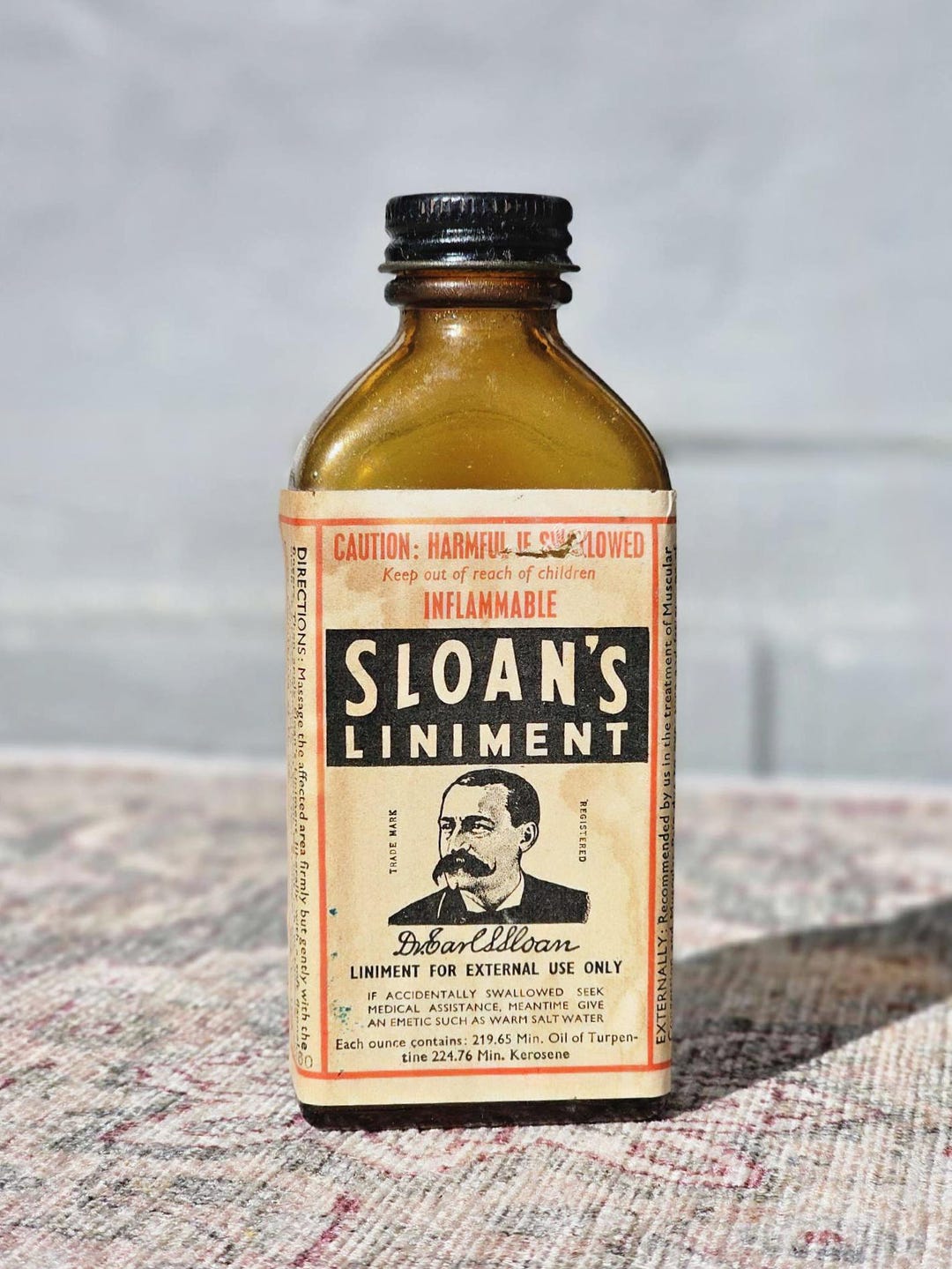 Vintage SLOAN'S Liniment Bottle* Turpentine & Kerosene! Amber Glass ...