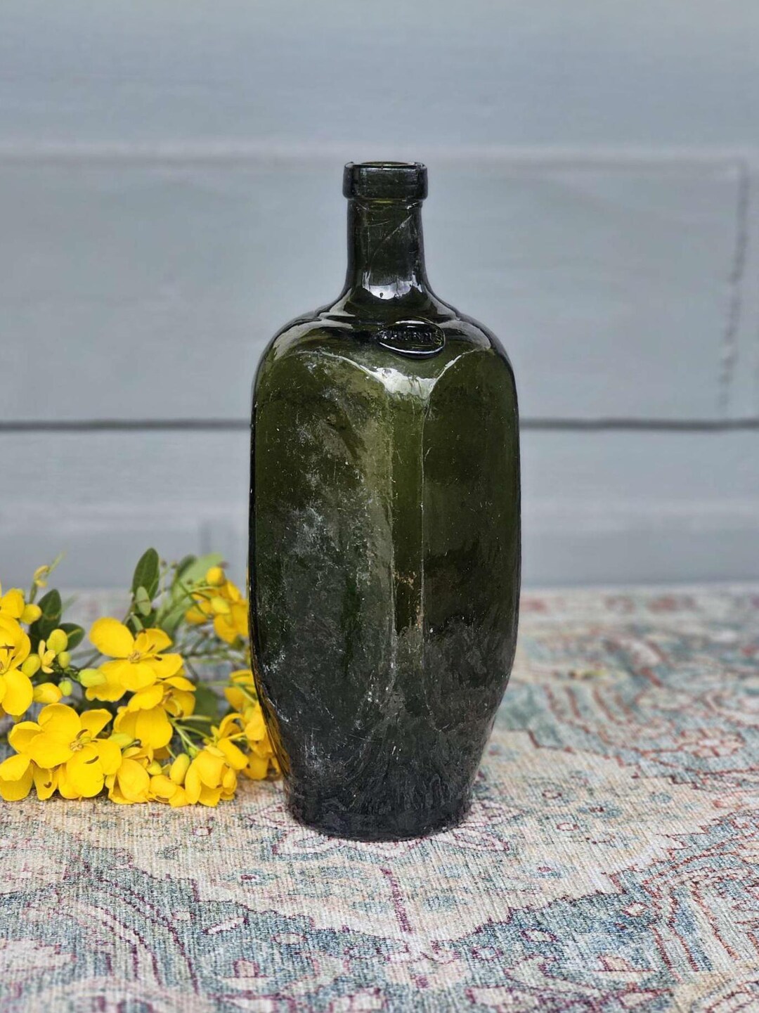 Vintage Dark Green Liquor Bottle | THORNE WHISKY Four Sided Tapered ...