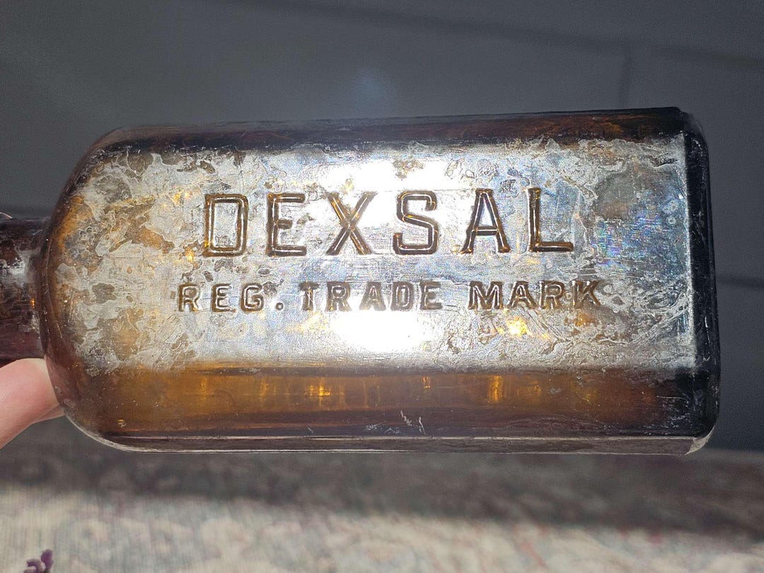 WWII Era Vintage Dexsal Amber Bottle | Antique Wide Mouth Apothecary ...