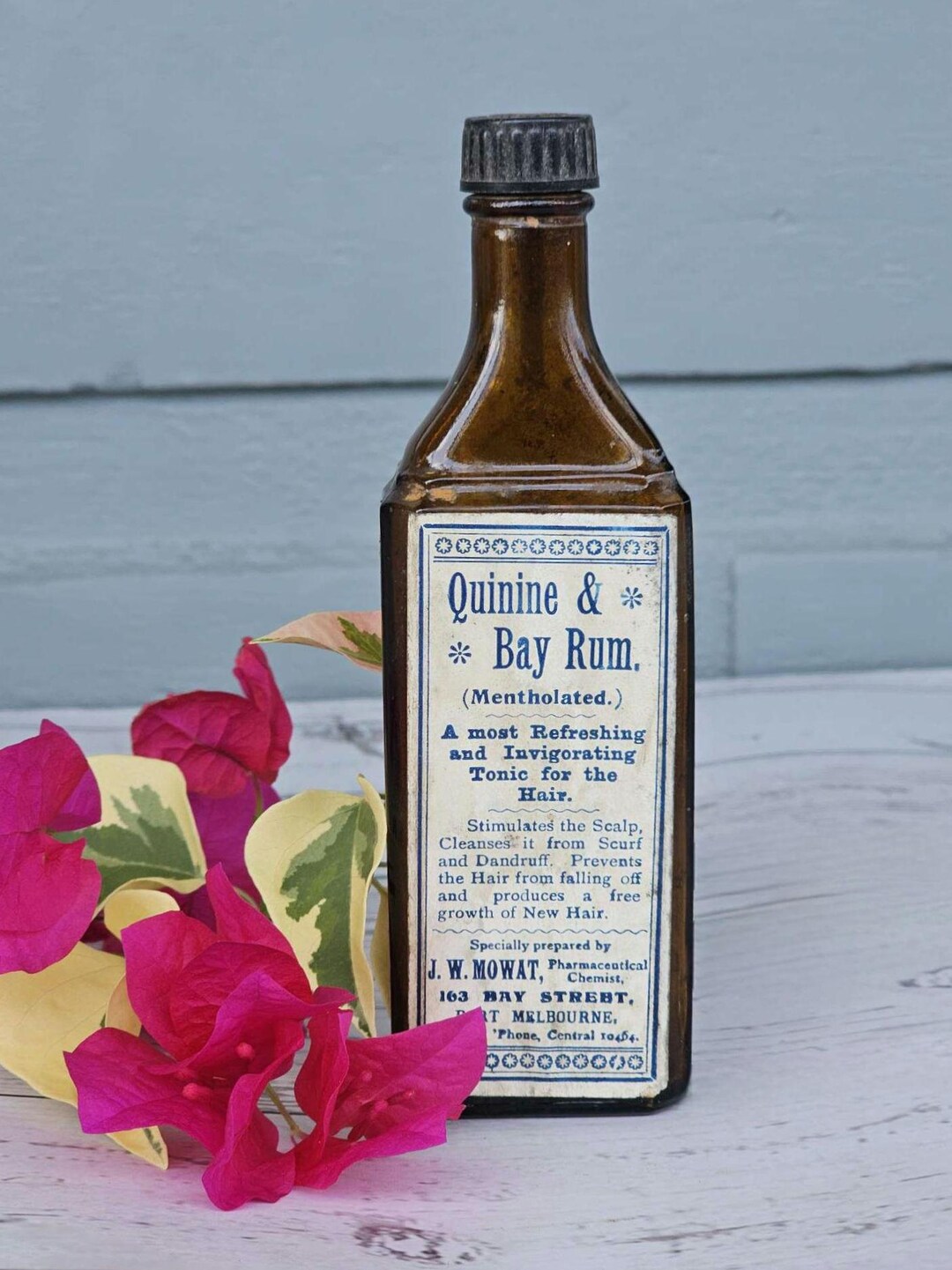 Vintage Quinine & BAY RUM Hair Tonic Bottle W/ ORIGINAL Label! * J.W ...