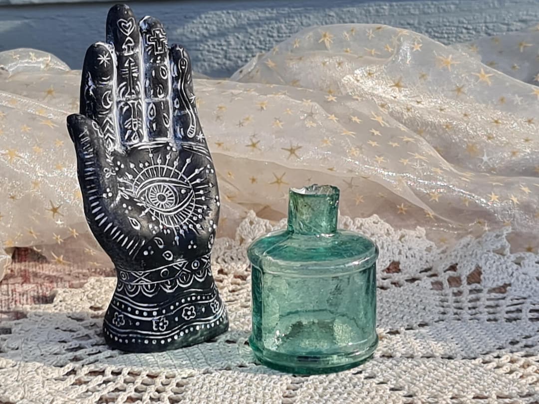 1800s Victorian Shear Top Ink Well * Antique Small Aqua Green Glass ...