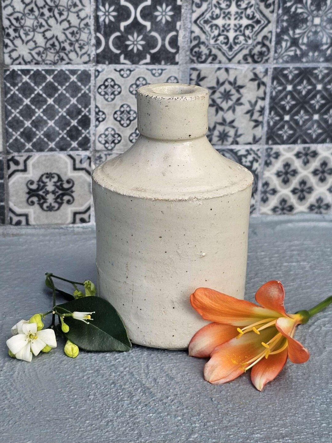1800's Stoneware Ink Pot Vintage Ink Well Salt Glazed Ink Bottle Master ...