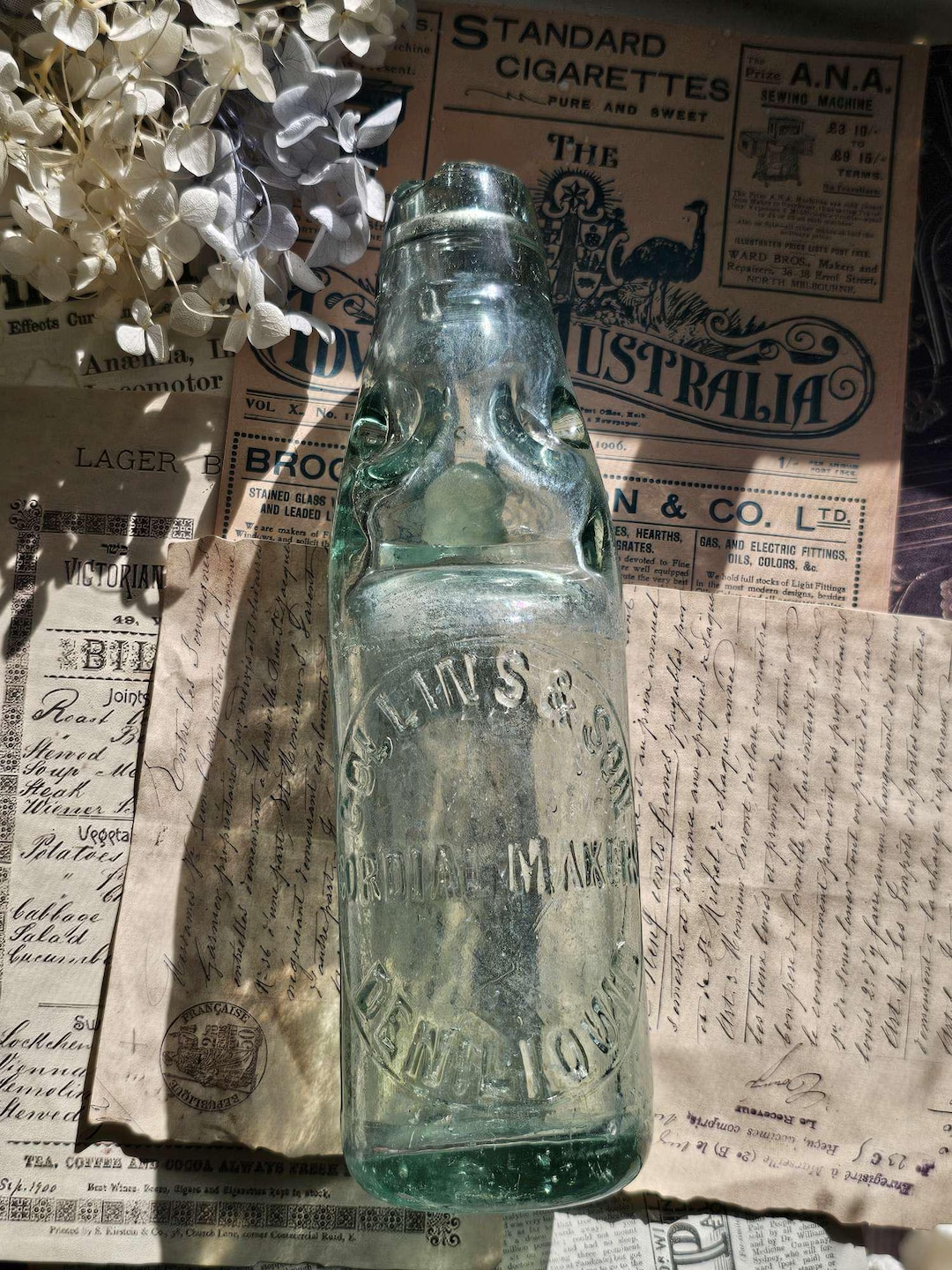 Rare Codd Bottle: Collins & Son Cordial Makers, Deniliquin (damaged) - Etsy